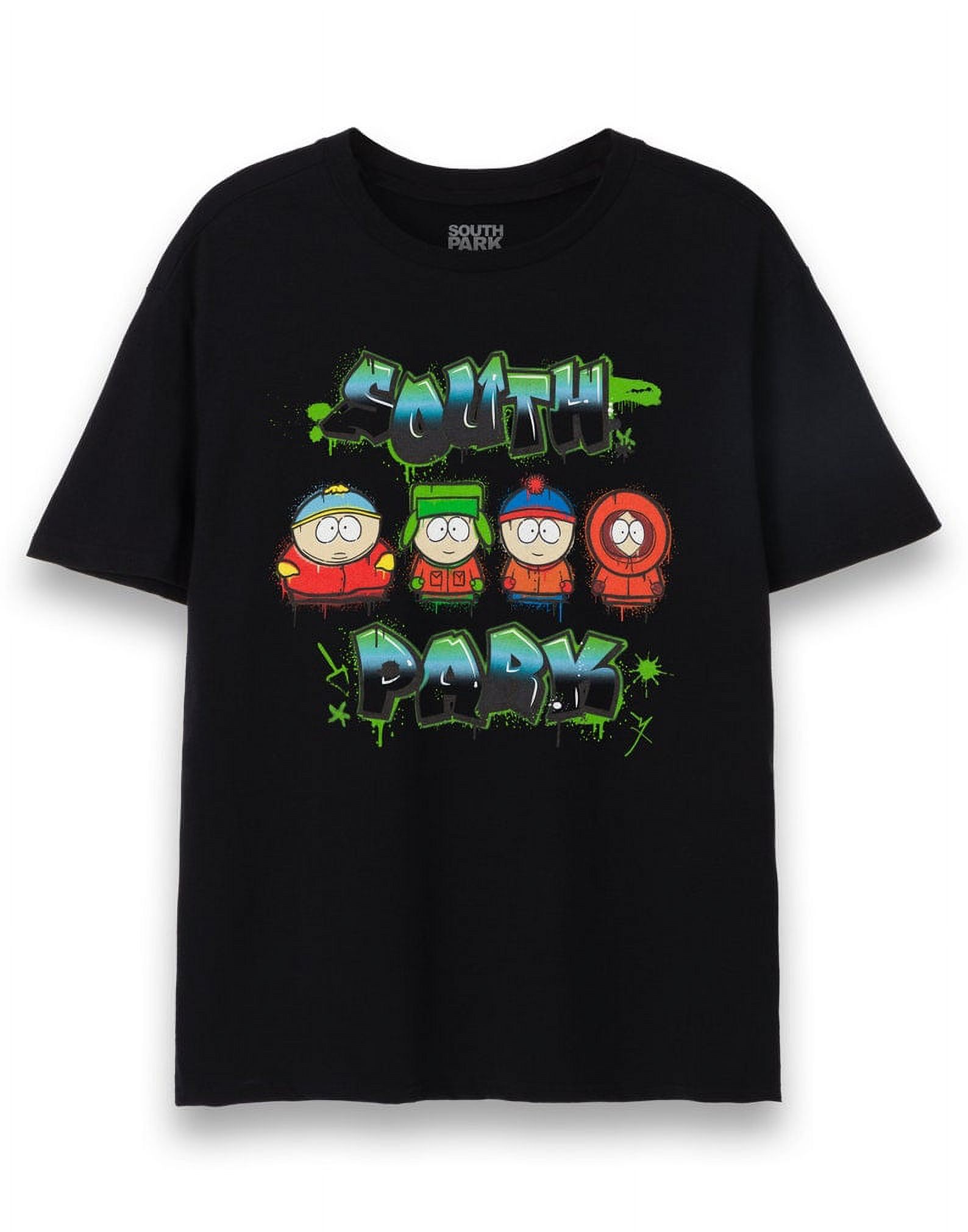 South Park Mens T-Shirt | Black Graphic Tee | Green Graffiti Cartman ...