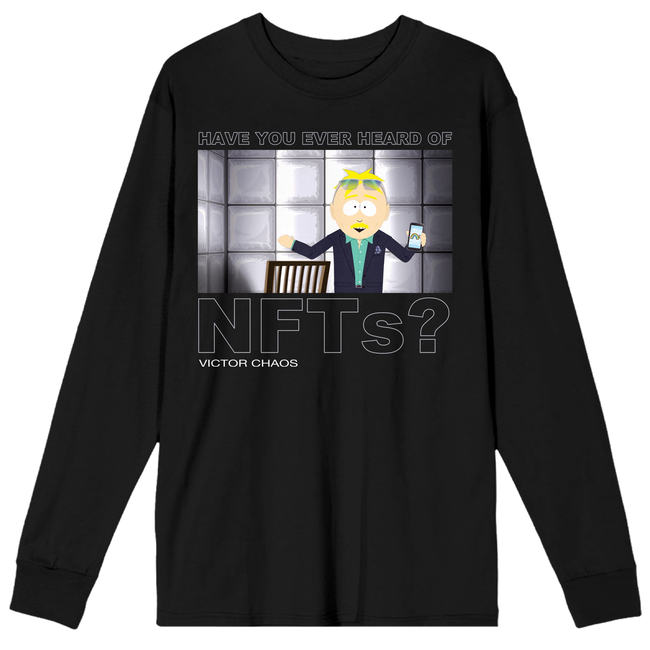 South Park Victor Chaos NFTs Quote Adult Black Long Sleeve Crew Neck ...