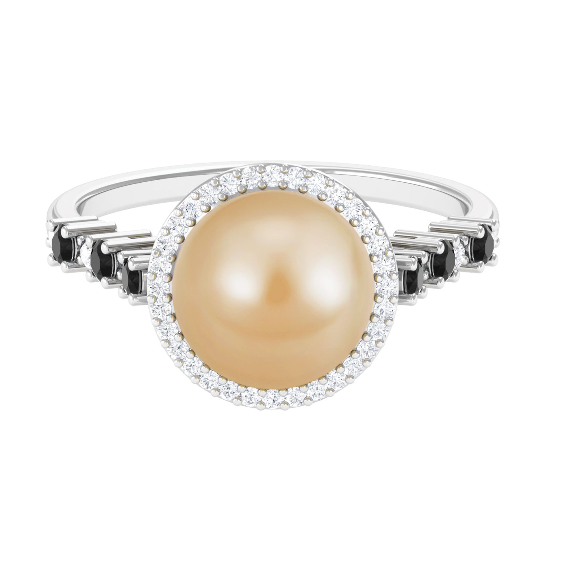 9mm White South Sea Cultured Pearl & Diamond Eva Ring in 18K Gold ...