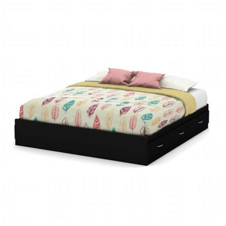 South Shore 3107249 Step One King Platform Bed 78 inch With 6 Drawers Pure Black Walmart