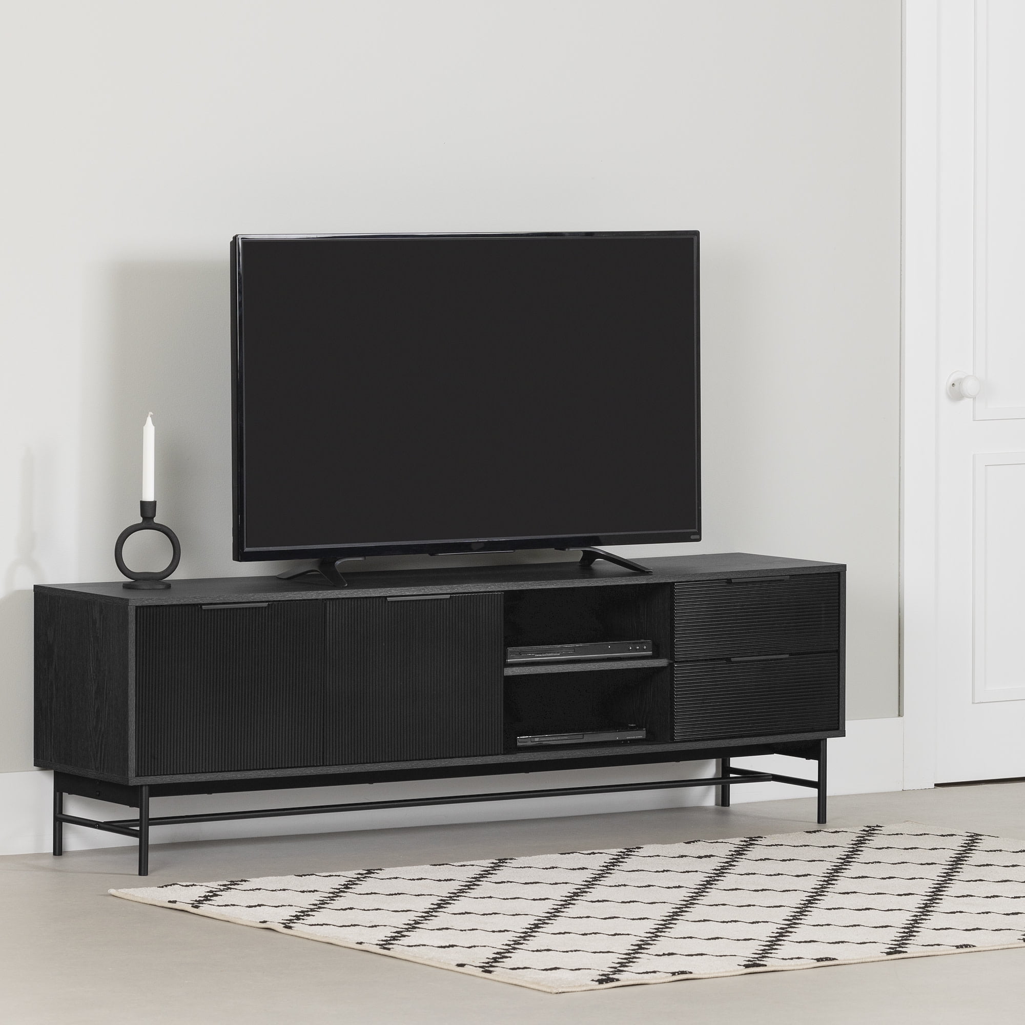South Shore Arlo, Mid-century Glam TV Stand, 65" Black - Walmart.com