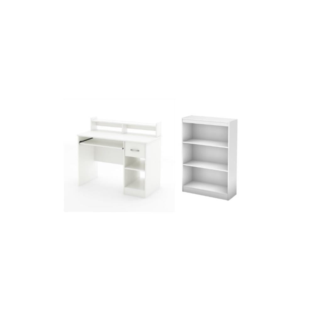South Shore Axess Desk with Keyboard Tray and 3-Shelf Bookcase Set in ...