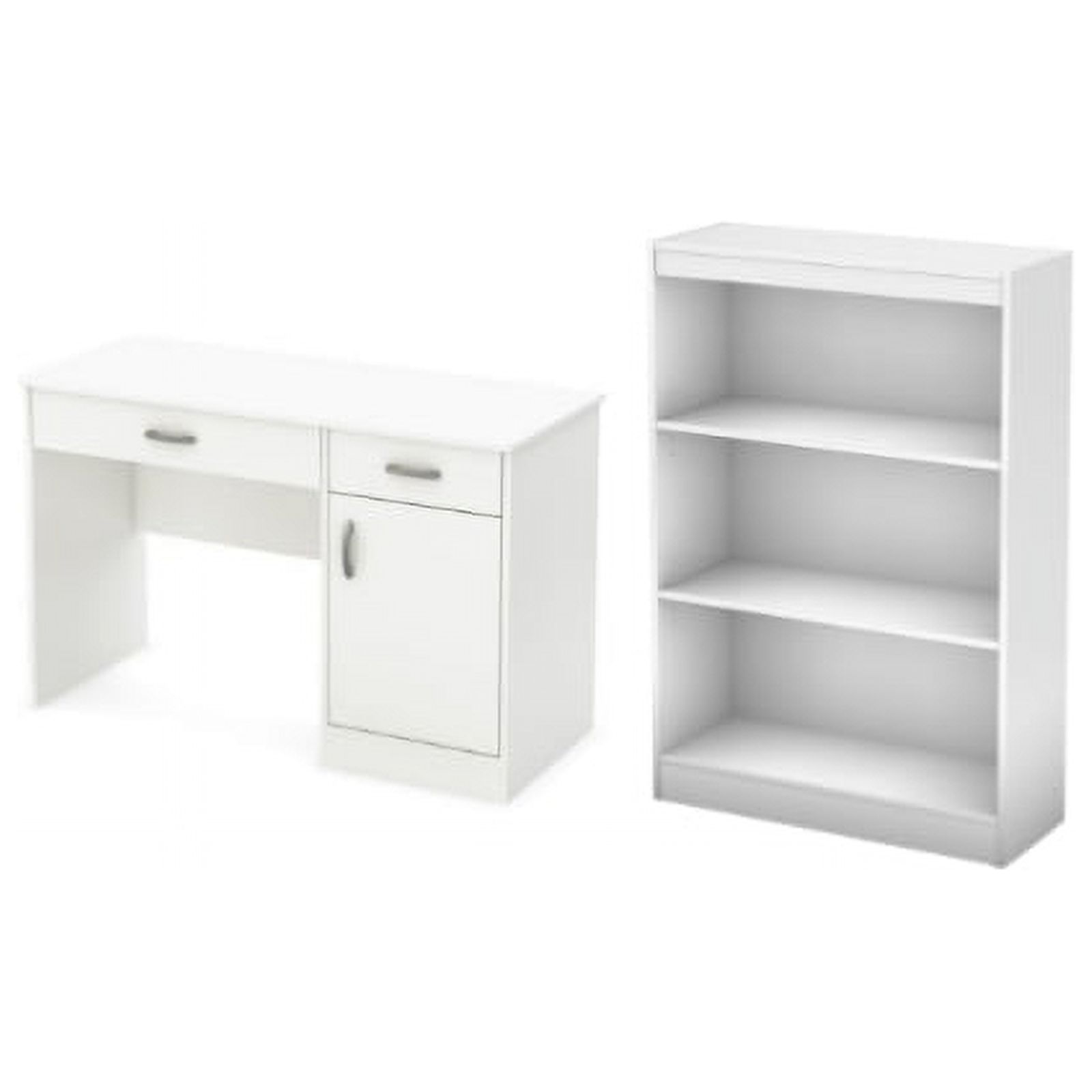 South Shore Axess Small Desk with Drawers and 3-Shelf Bookcase Set in ...