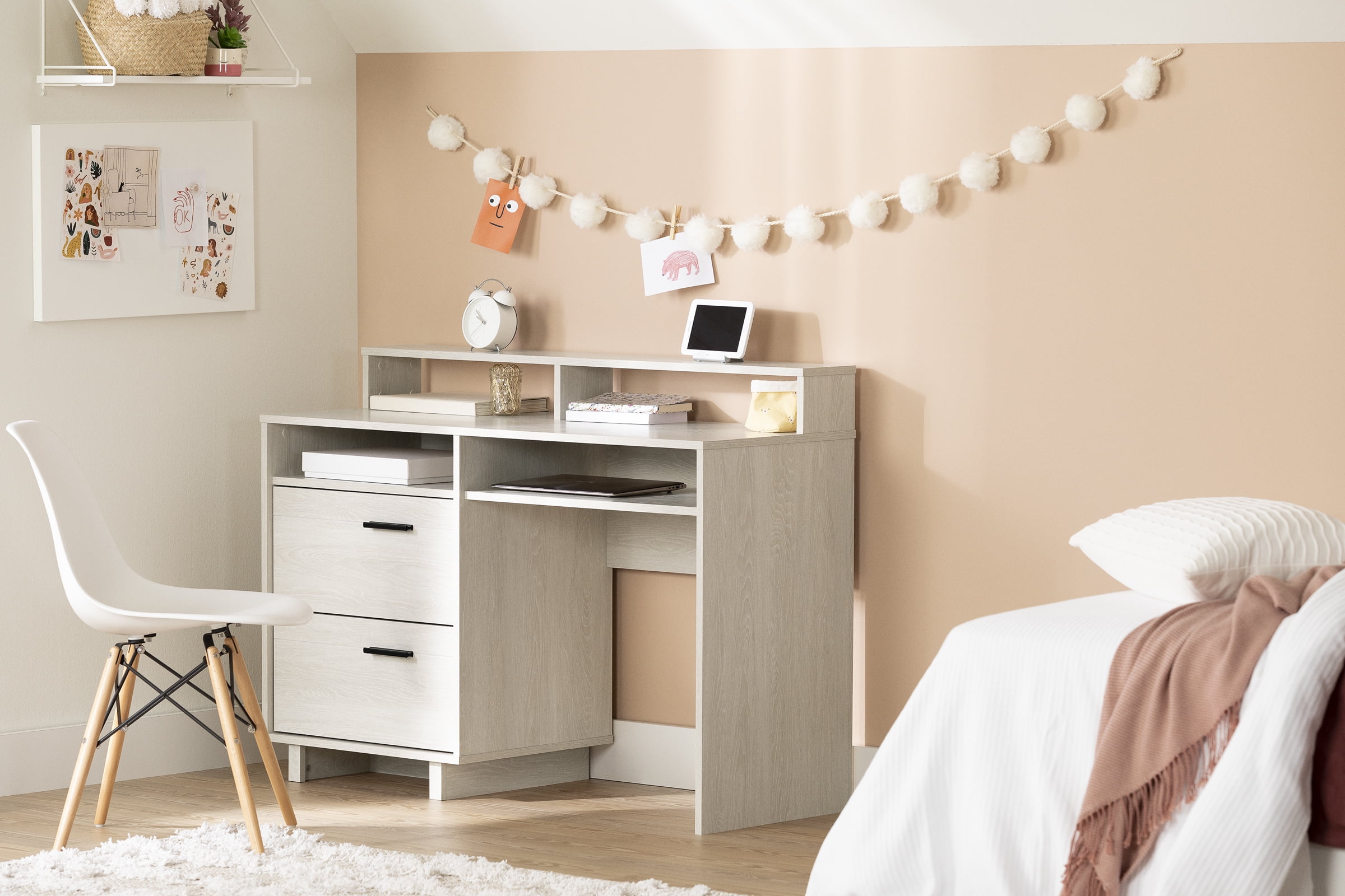 South Shore Fynn Computer Desk Winter Oak - Walmart.com