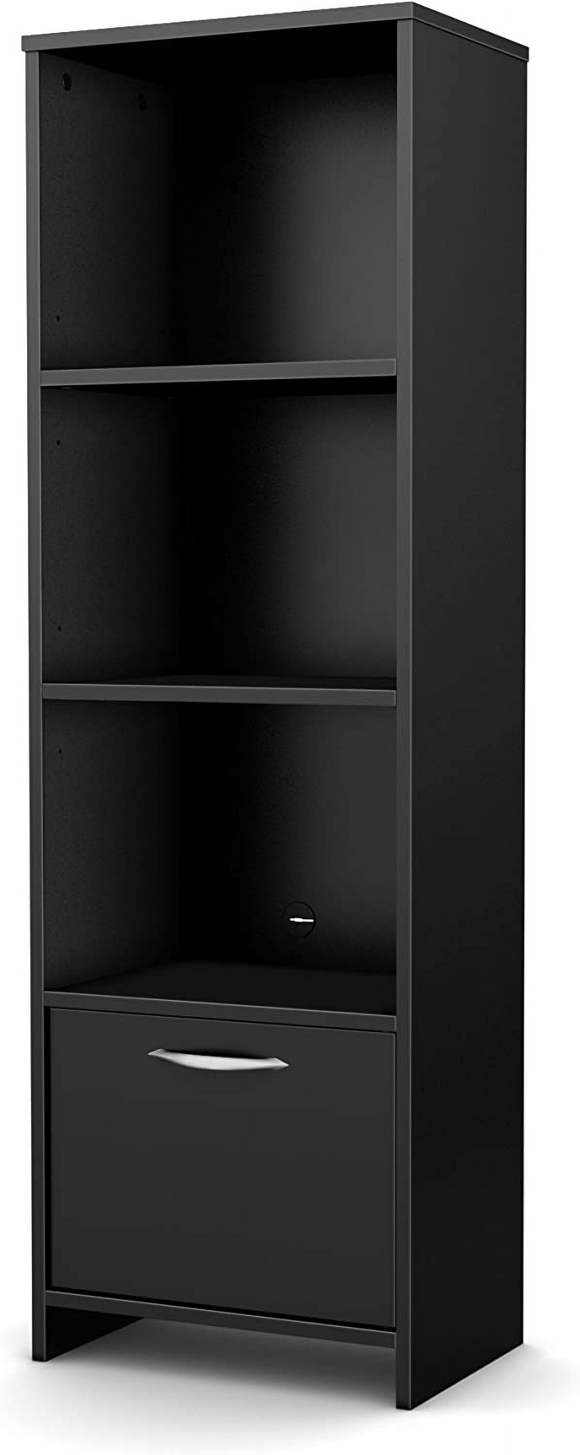 South Shore Narrow 3-Shelf Storage Bookcase with Door, Black, Pure ...