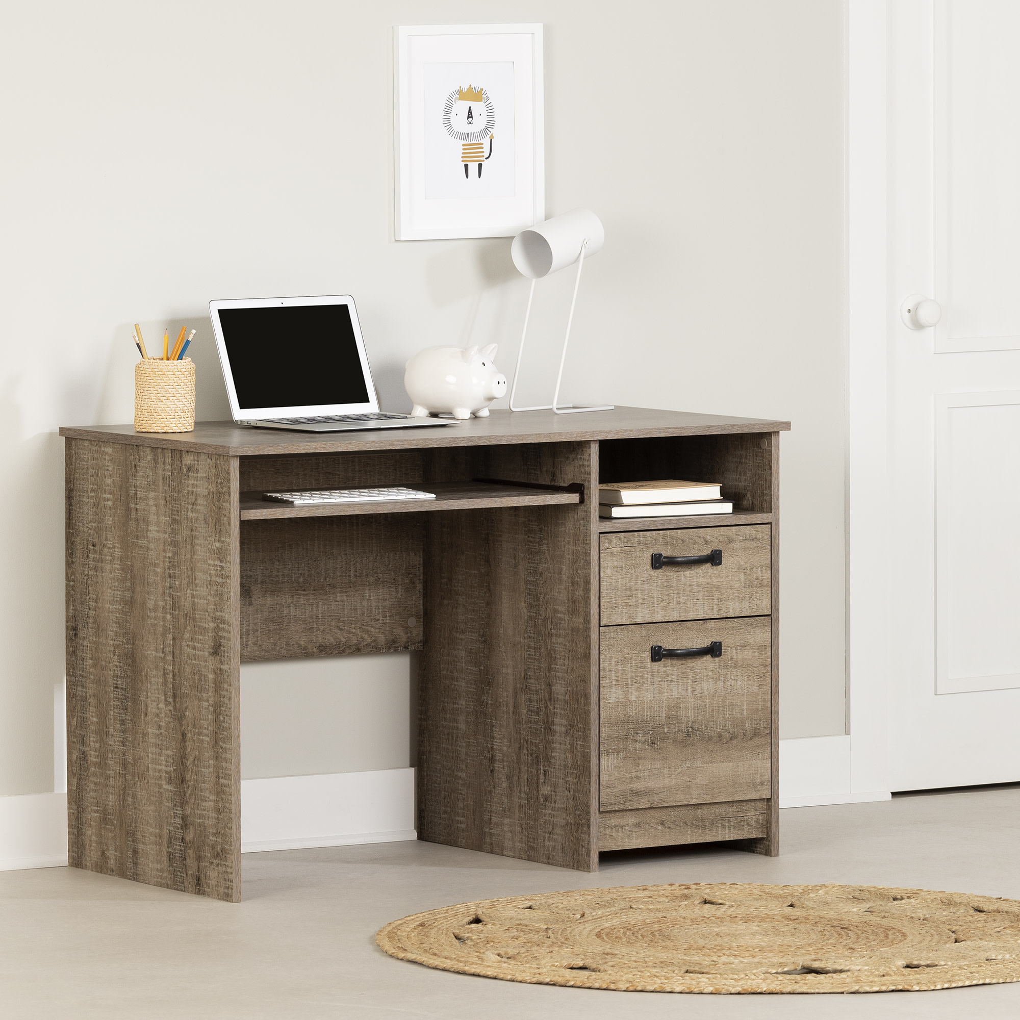 Mainstays Basic Metal Student Computer Desk, Rustic Oak - Walmart.com