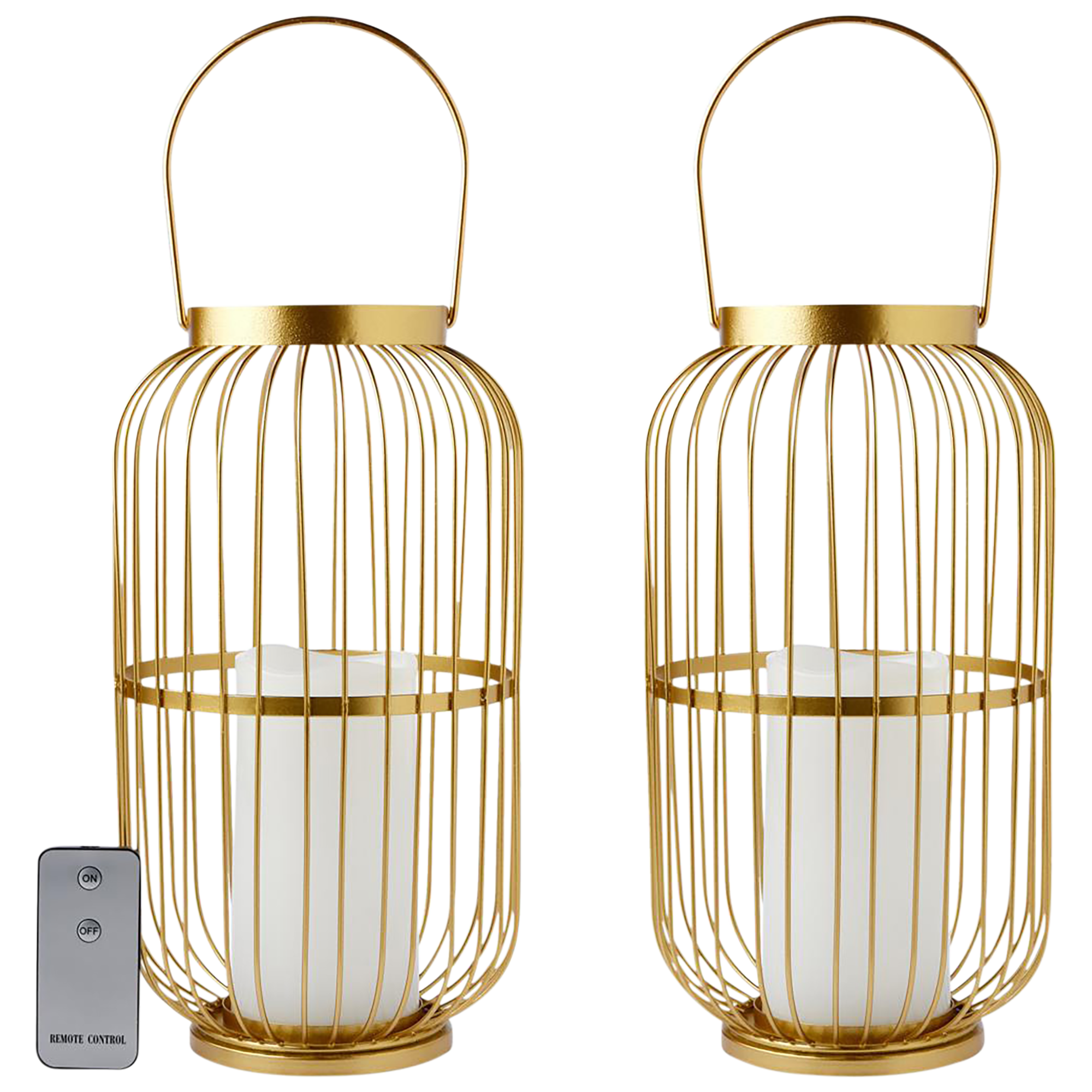 South Street Loft Set Of 2 Metal Oblong Wire Lanterns (Gold) - Walmart.com