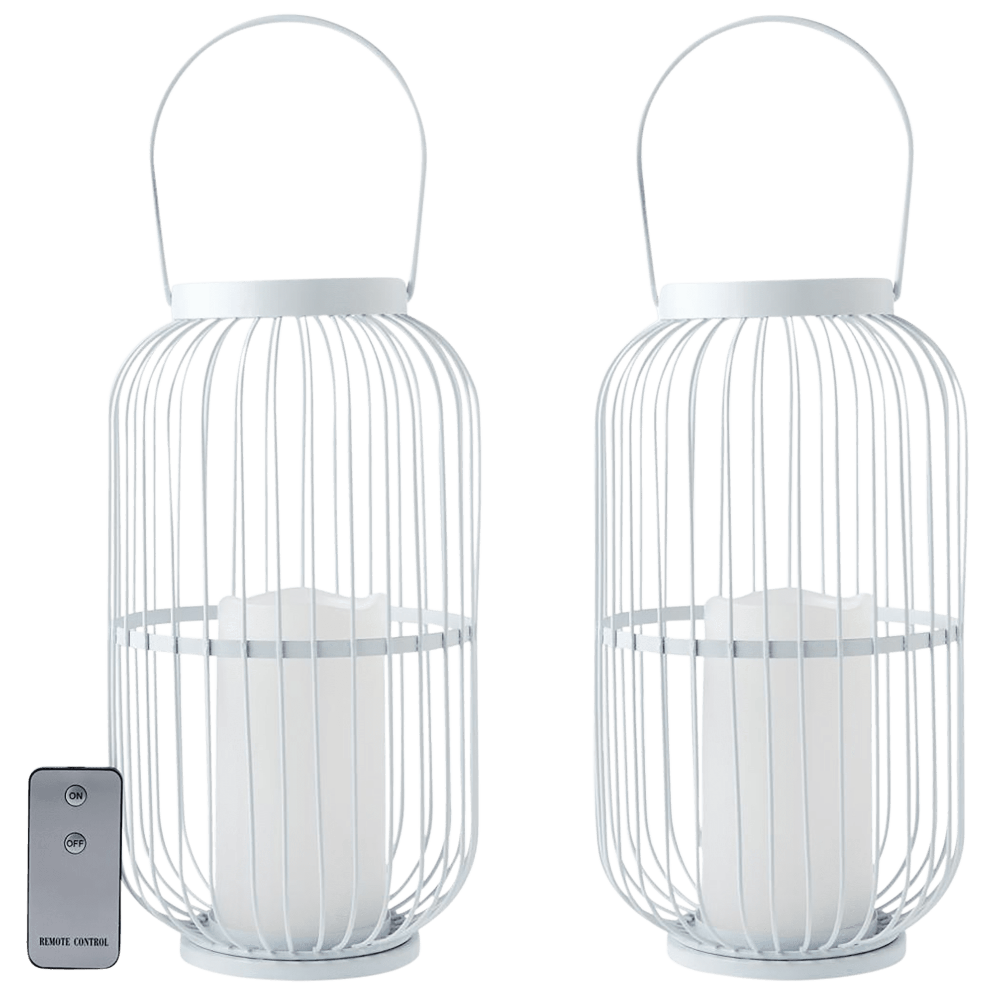 South Street Loft Set Of 2 Metal Oblong Wire Lanterns (White) - Walmart.com