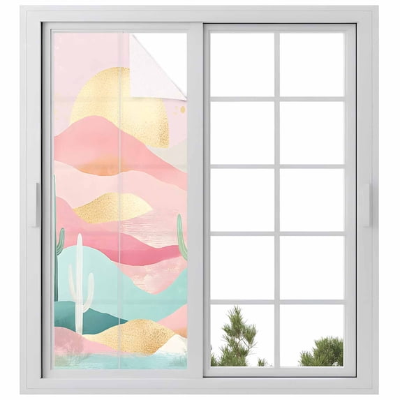 South West Boho Window Privacy Film, Abstract Pink Gold Mountains ...