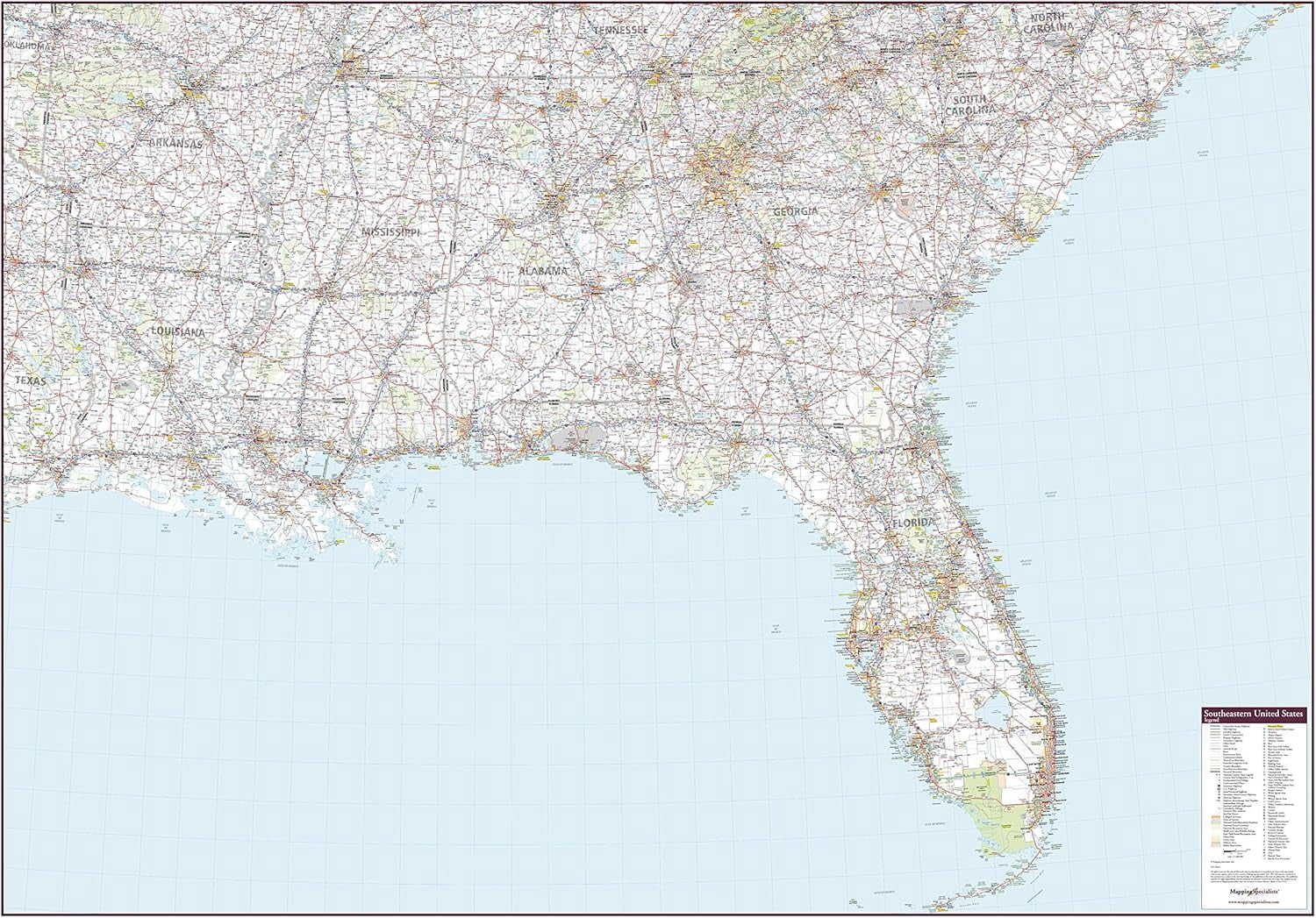 Southeastern United States Wall Map - 60" x 42" Matte Plastic - Walmart.com