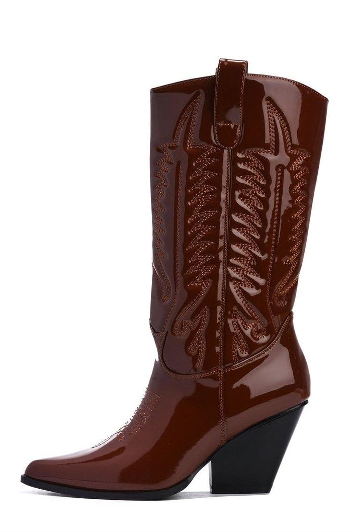 Southern Belle Western Tall Shaft Pointed Toe Block Heel Mid Calf ...