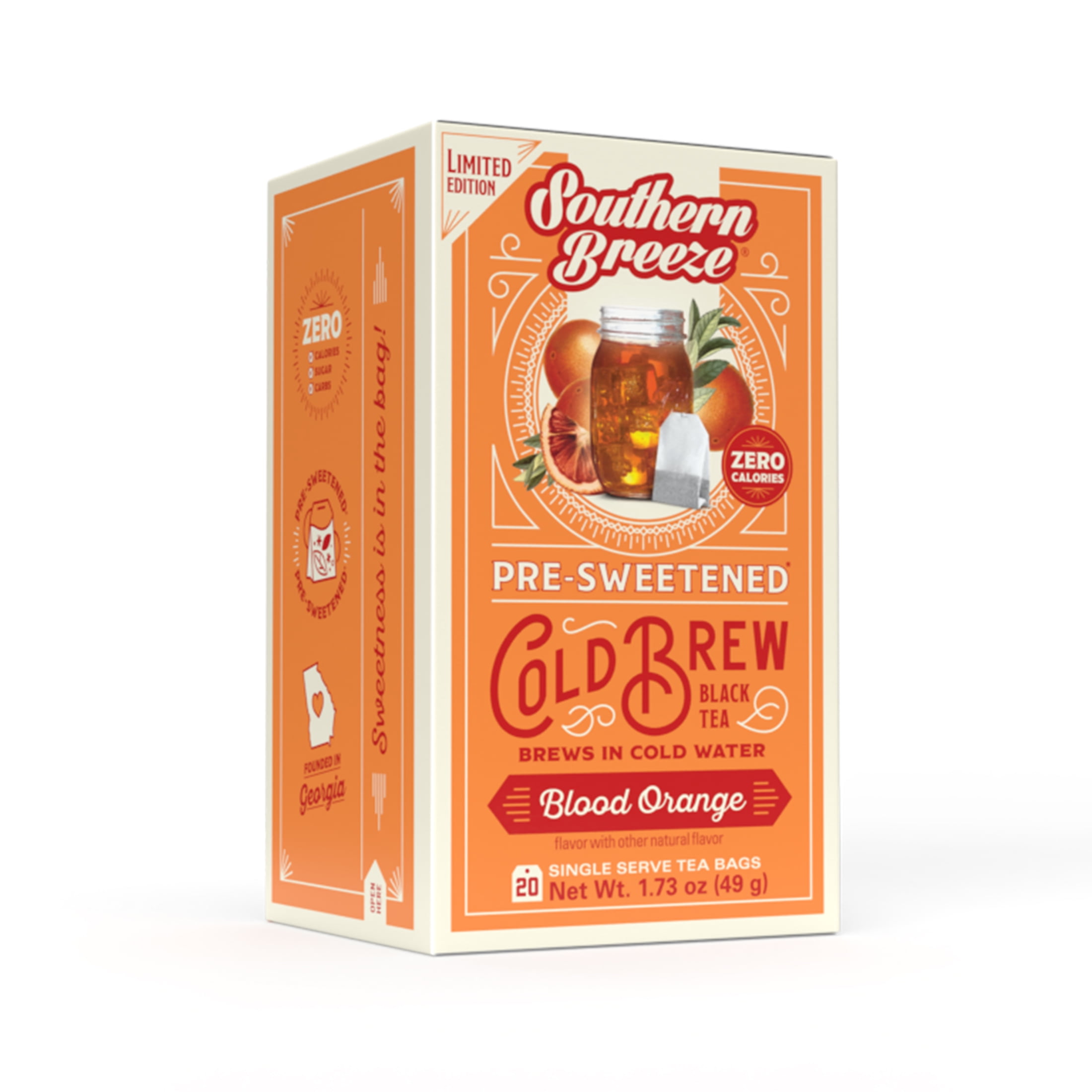 Southern Breeze Cold Brew Sweet Tea Blood Orange Iced Tea with Black Tea and Zero Carbs Zero ...