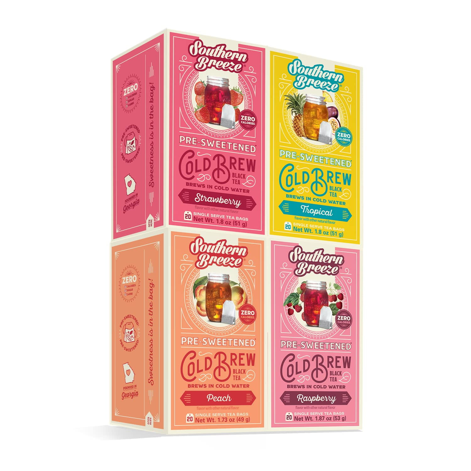 Southern Breeze Cold Brew Sweet Tea, 80 Tea Bags, Strawberry, Peach ...