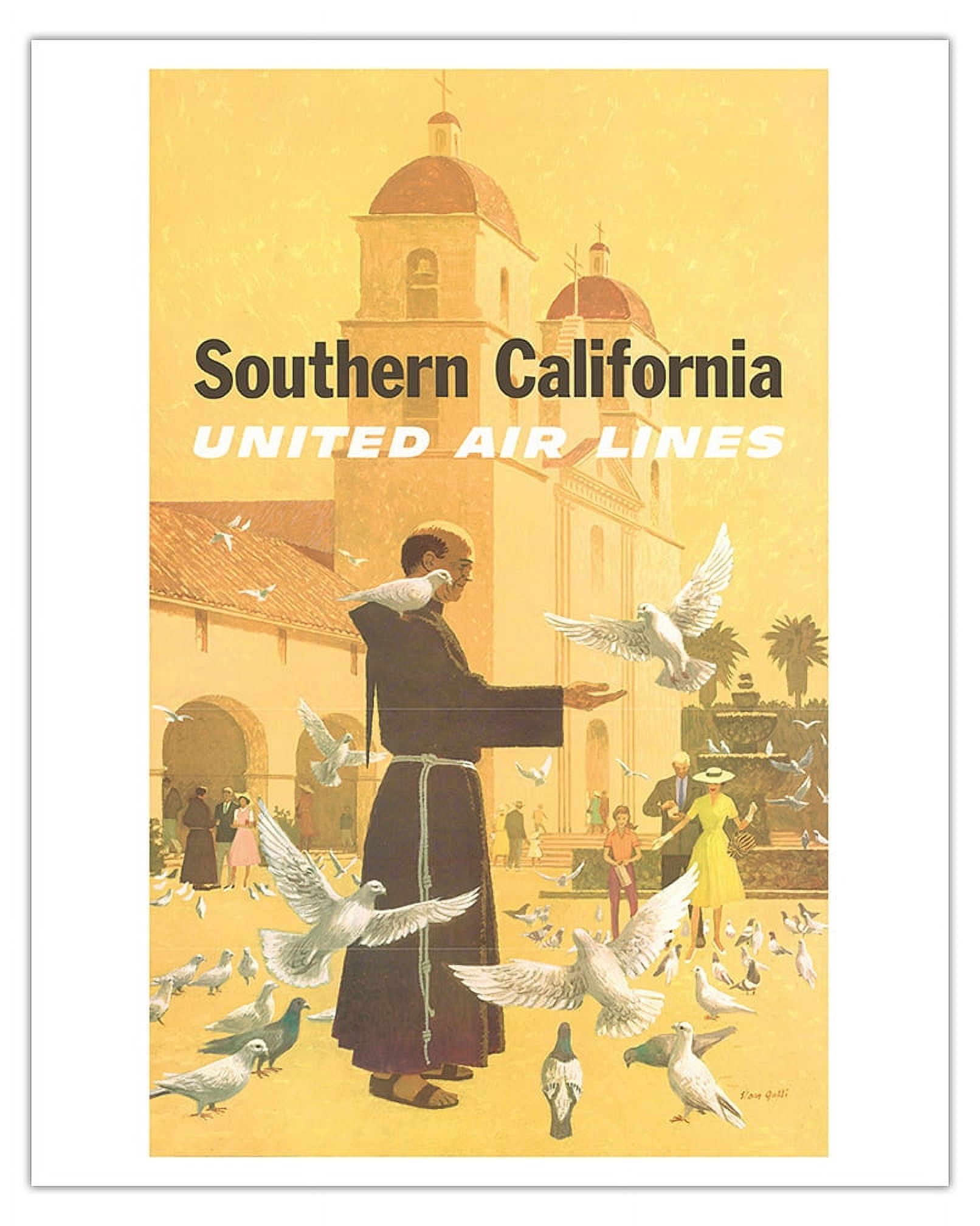 Southern California - Spanish Mission Padre Feeding Birds - United Air ...