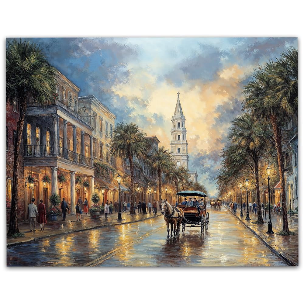 Southern Charm Cityscape Wall Art Painting - Charleston Street Scene ...