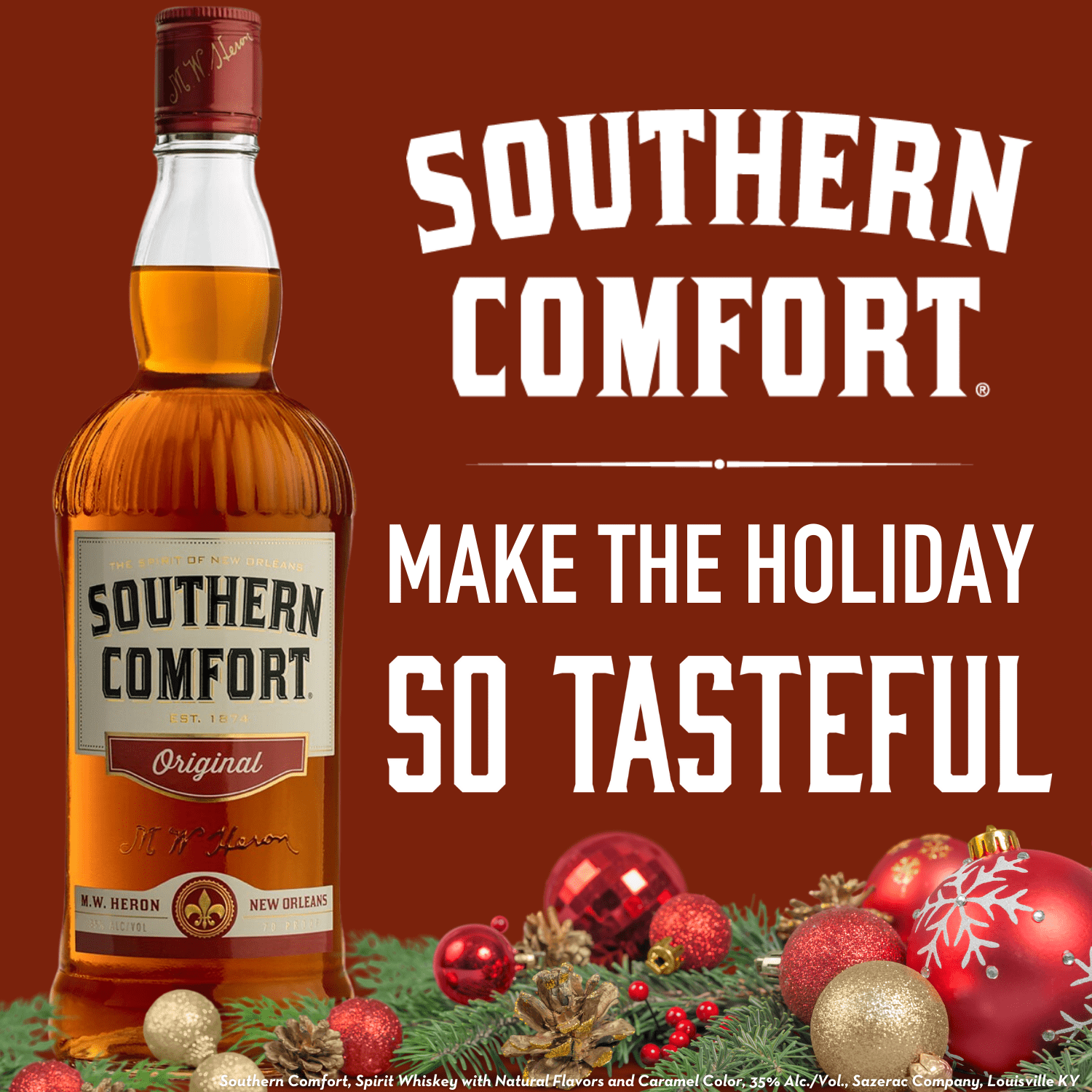 Southern Comfort Original Whiskey, 750ml Holiday Liquor, 35% Alcohol ...
