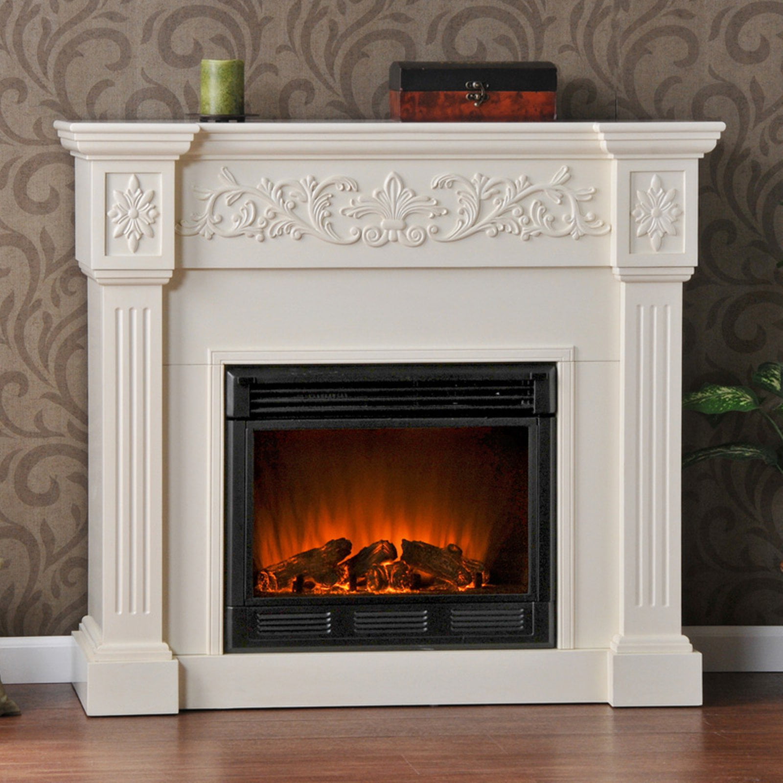 Southern Enterprises Calvert Ivory Electric Fireplace with Remote ...