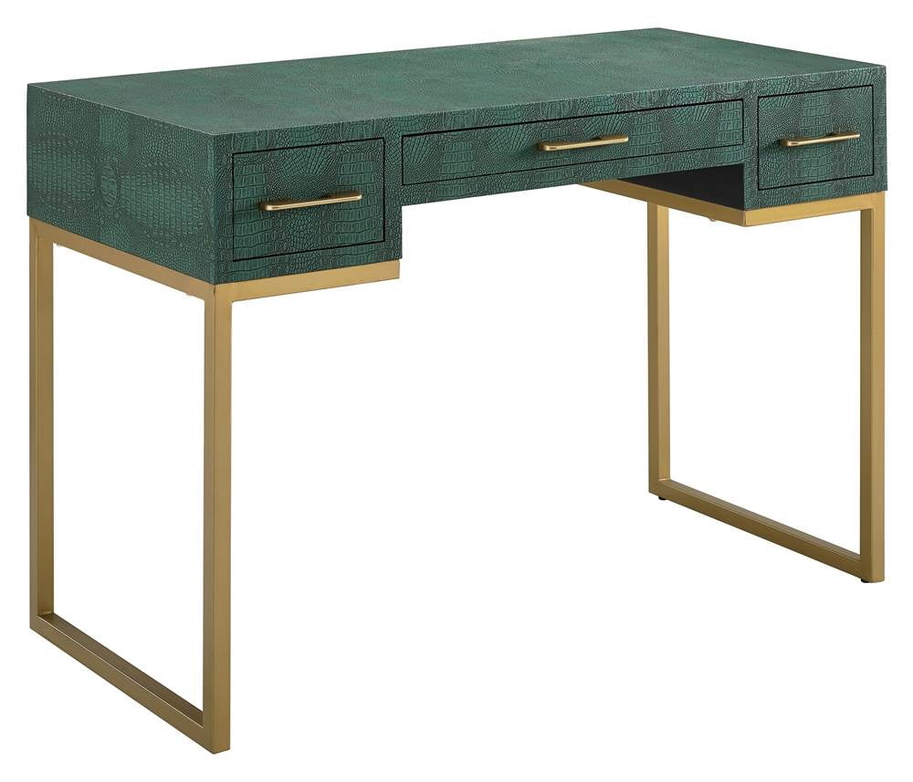 Southern Enterprises Carabelle Faux Croc Leather Computer Desk in Green ...