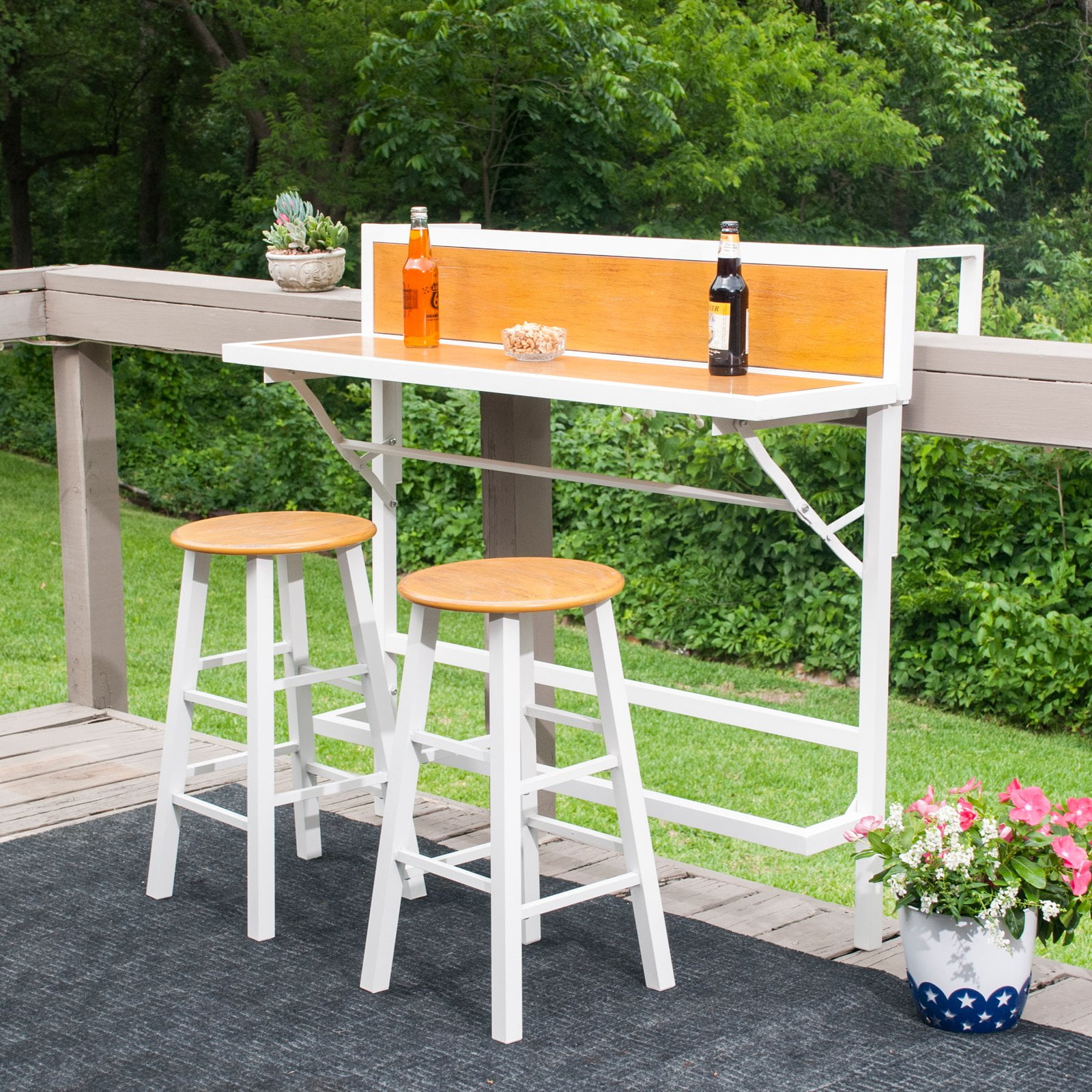 Madrona Balcony Bar/Bistro 3pc Set - White w/ Faux Oak - Walmart.com