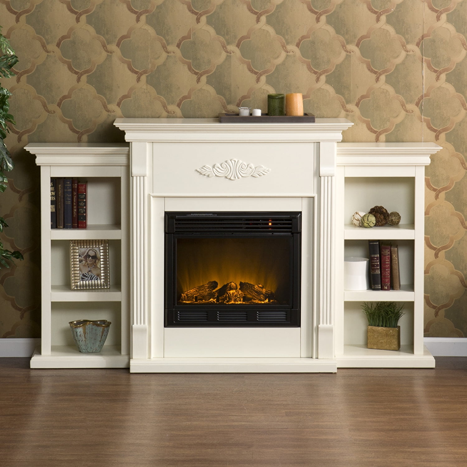 Holly & Martin Fredricksburg Electric Fireplace w/ Bookcases-Ivory ...