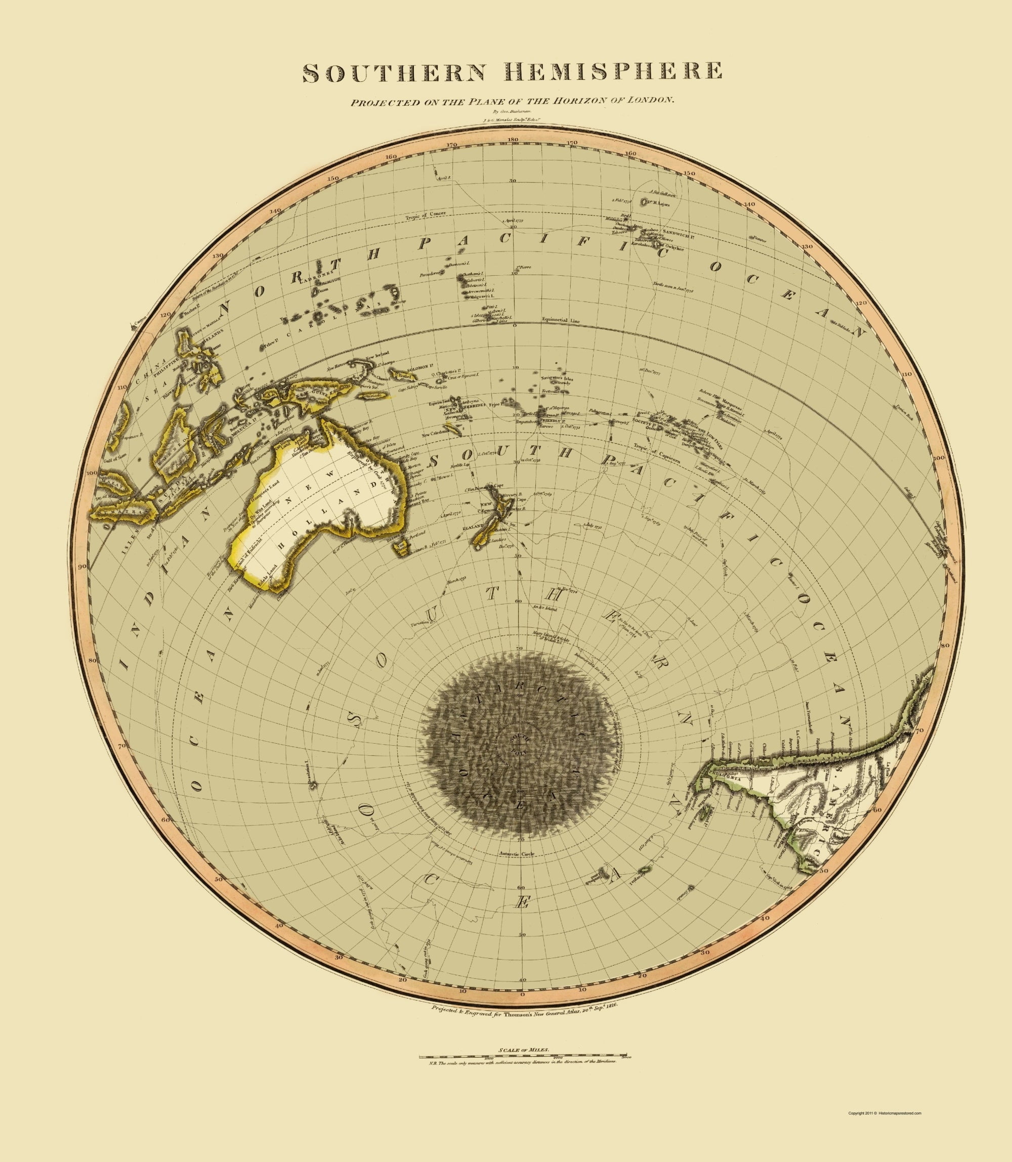 Historic Map - Southern Hemisphere - Thomson 1816 - 23 x 26.42 ...