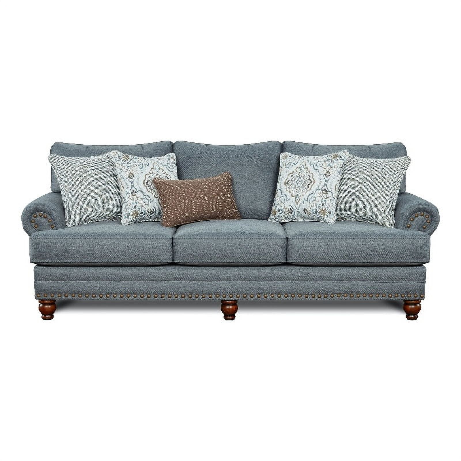 Southern Home Furnishings Bates Charcoal Polyester Fabric Sofa in Blue ...
