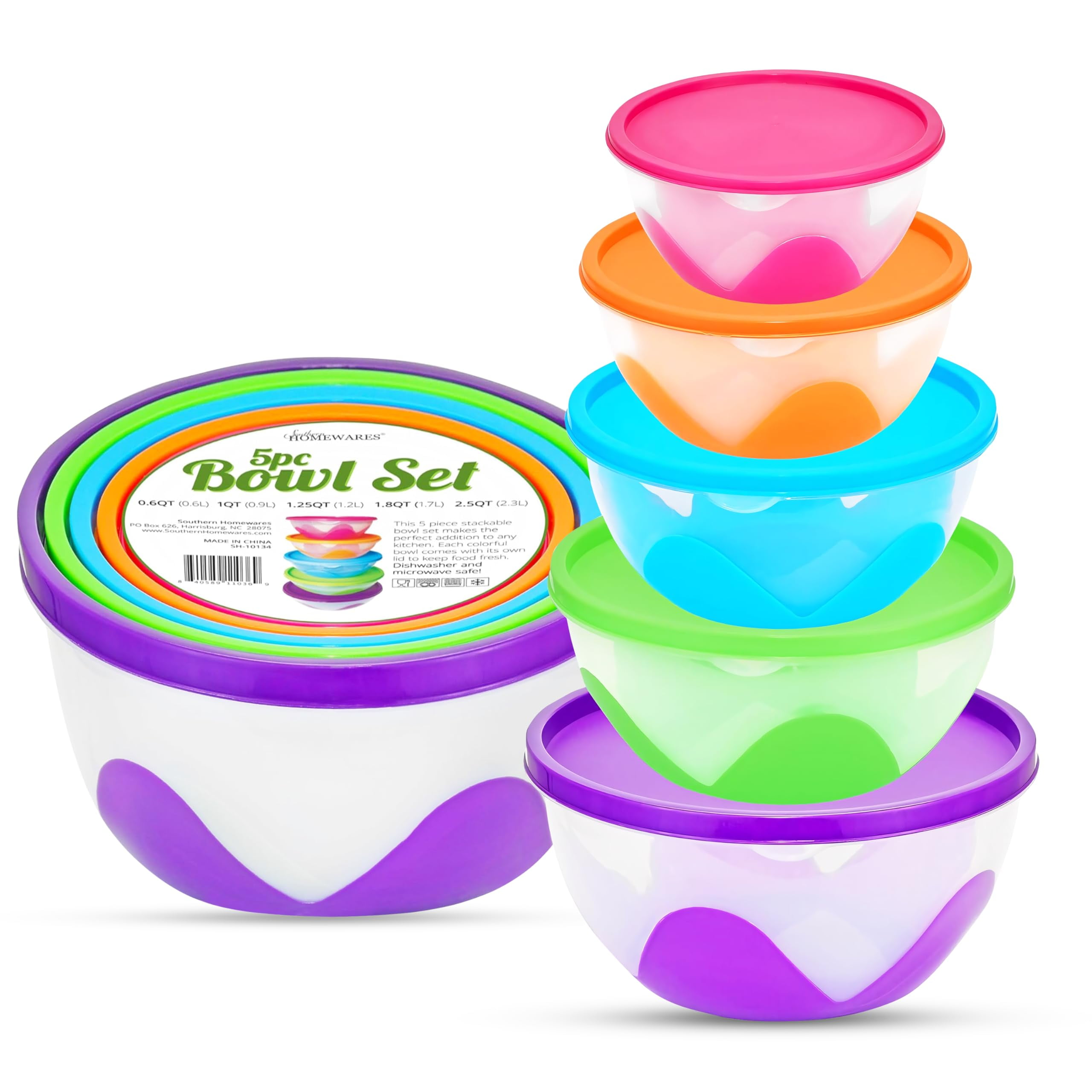 Southern Homewares 5 Piece Plastic Containers with Lids Airtight, BPA ...