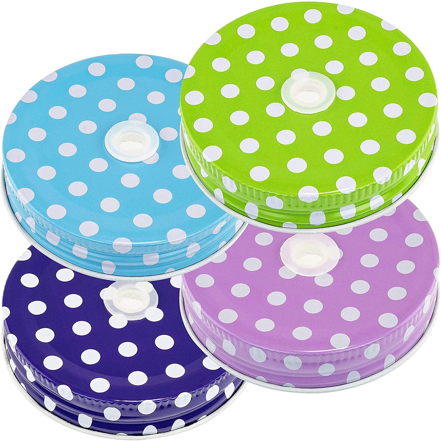 Southern Homewares Polka Dot Pattern Mason Jar Lids for Straws Set of 4 ...