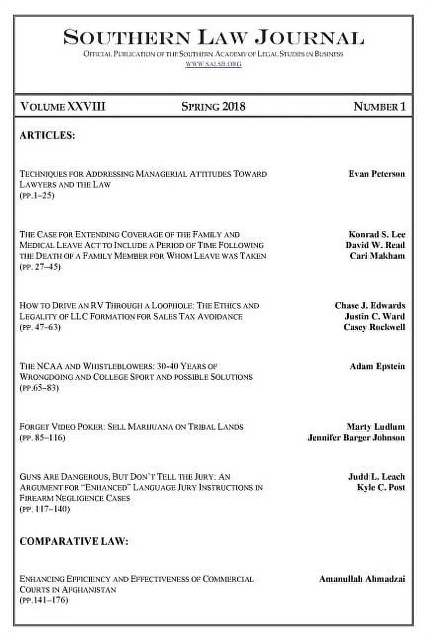 Southern Law Journal, Vol. XXVIII, No. 1, Spring 2018 (Paperback ...