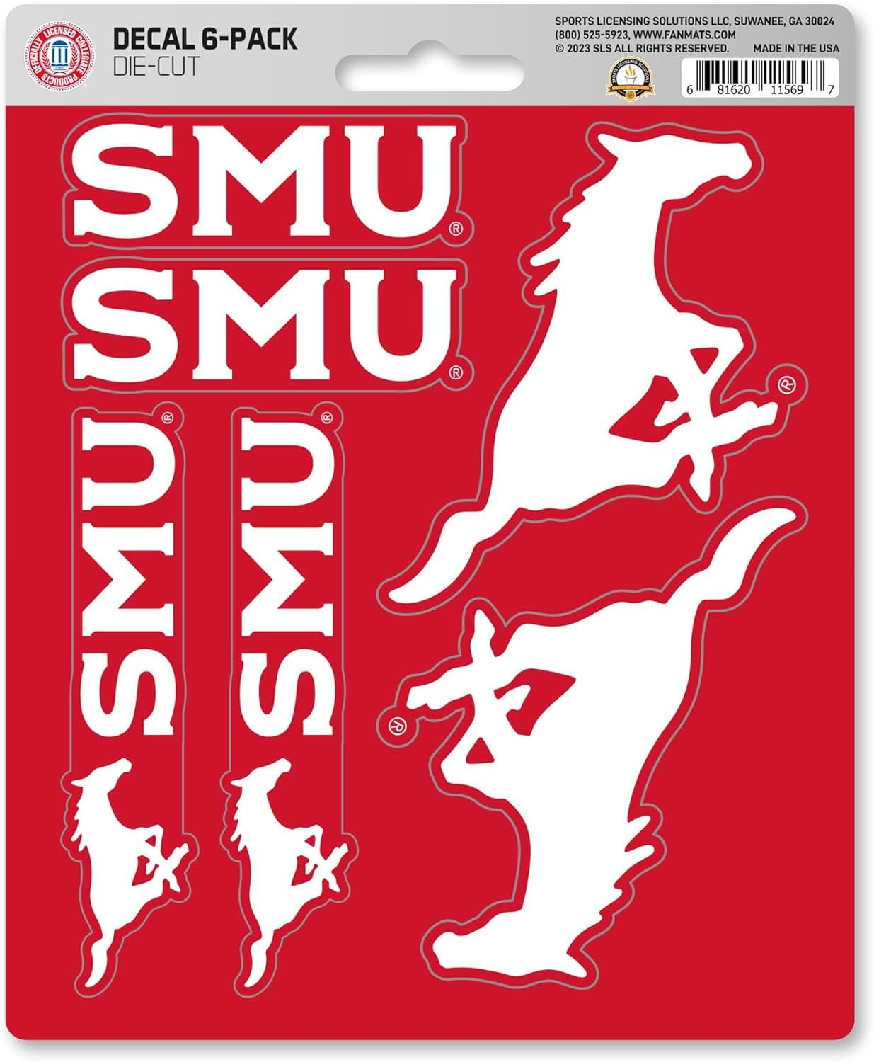 Southern Methodist University Mustangs 6-Piece Decal Sticker Set, 5x6 ...