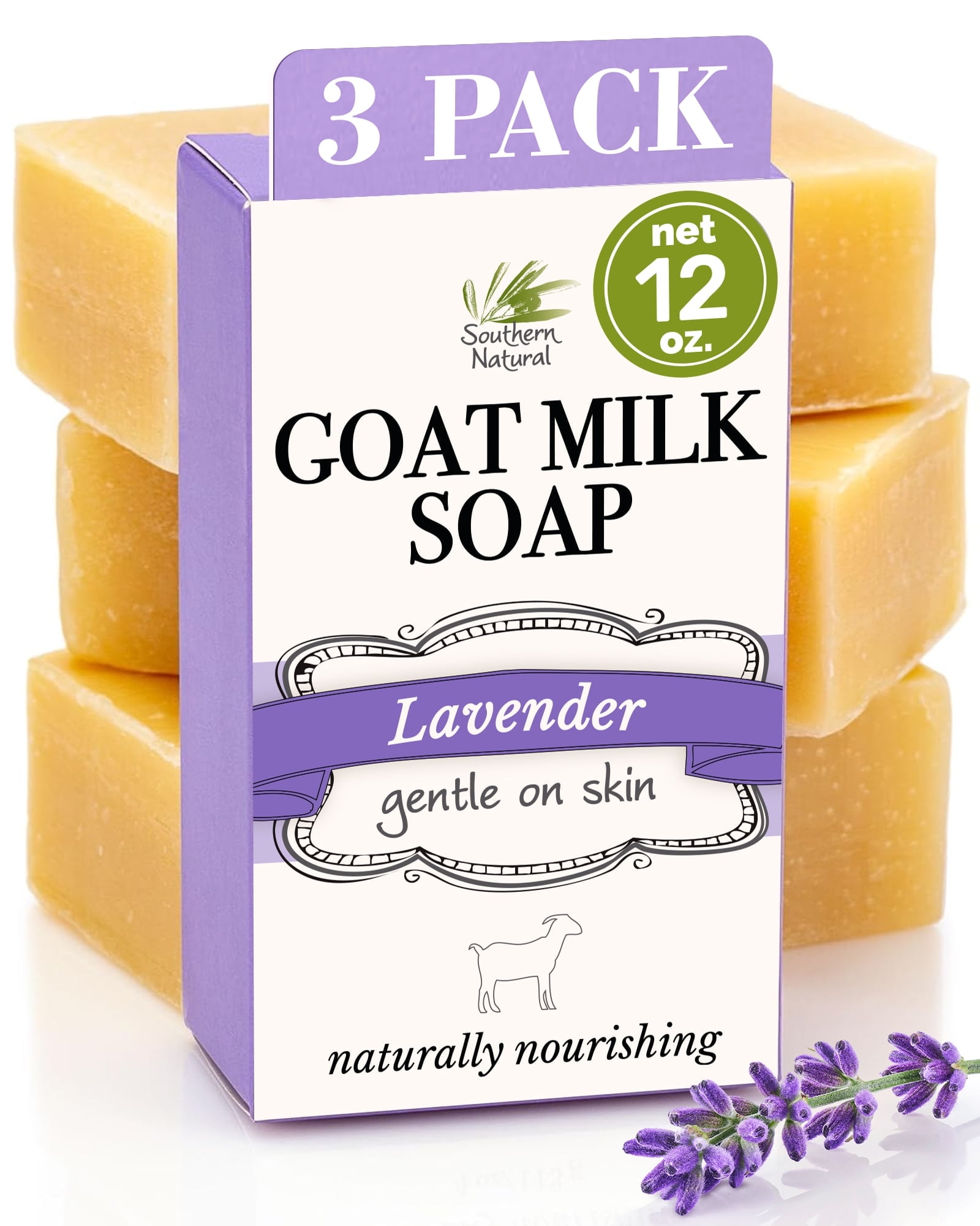 Southern Natural Lavender Goat Milk Soap Bar 3 Pack Gentle for Dry ...