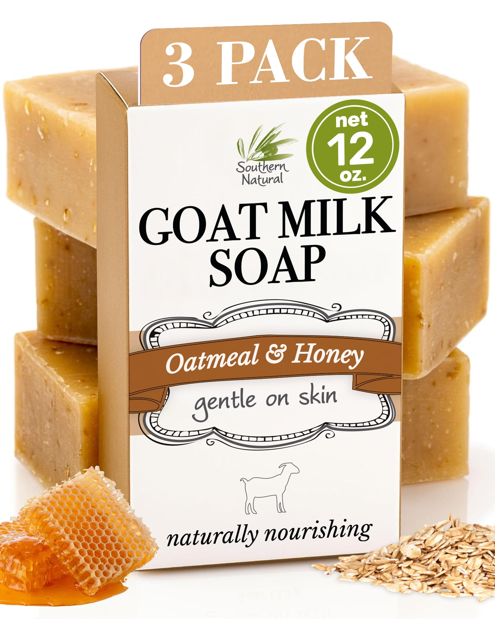 Southern Natural Unscented Oatmeal Honey Goat Milk Soap Bar Pack for ...