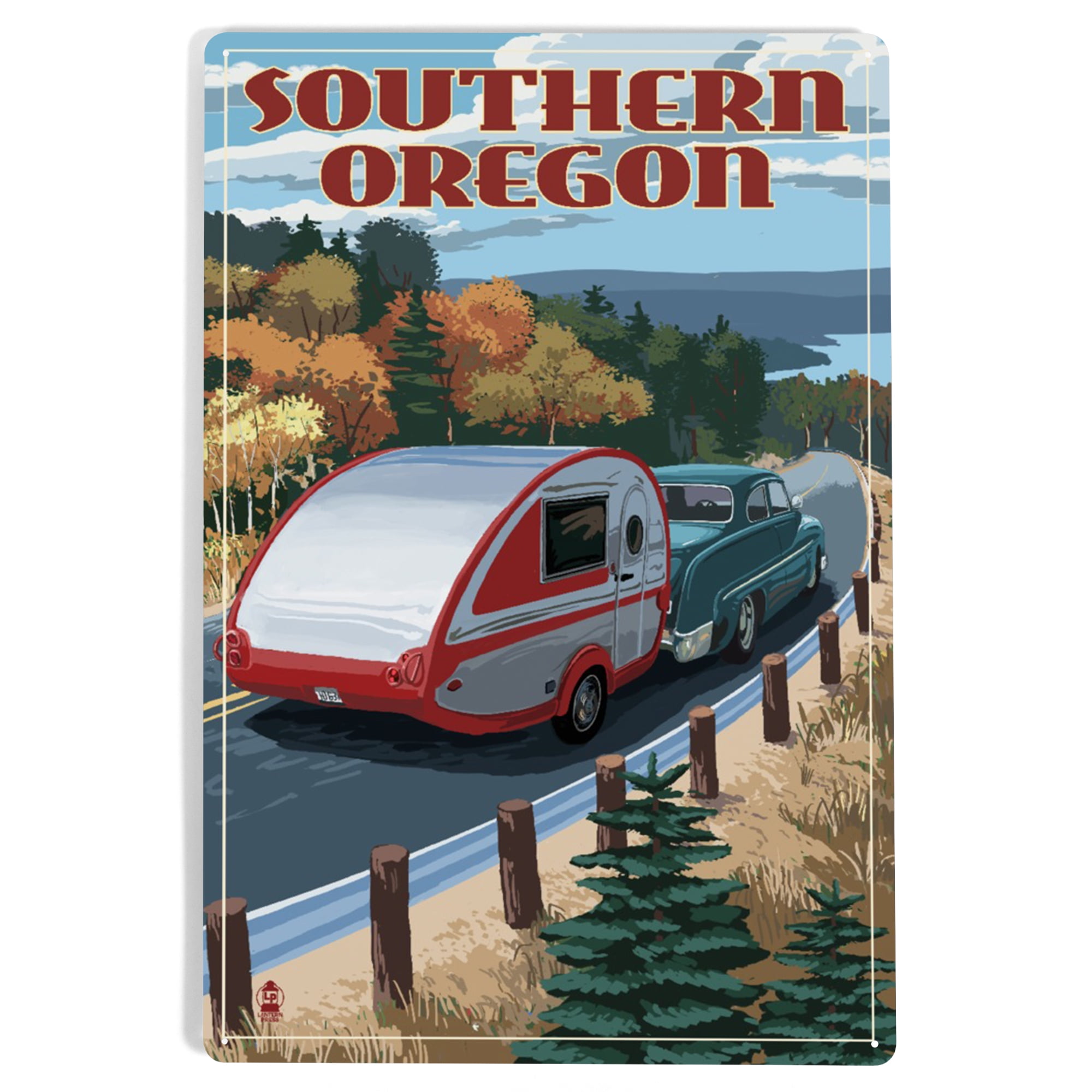 Southern Oregon, Retro Camper on Road (12x18 Aluminum Art, Indoor ...