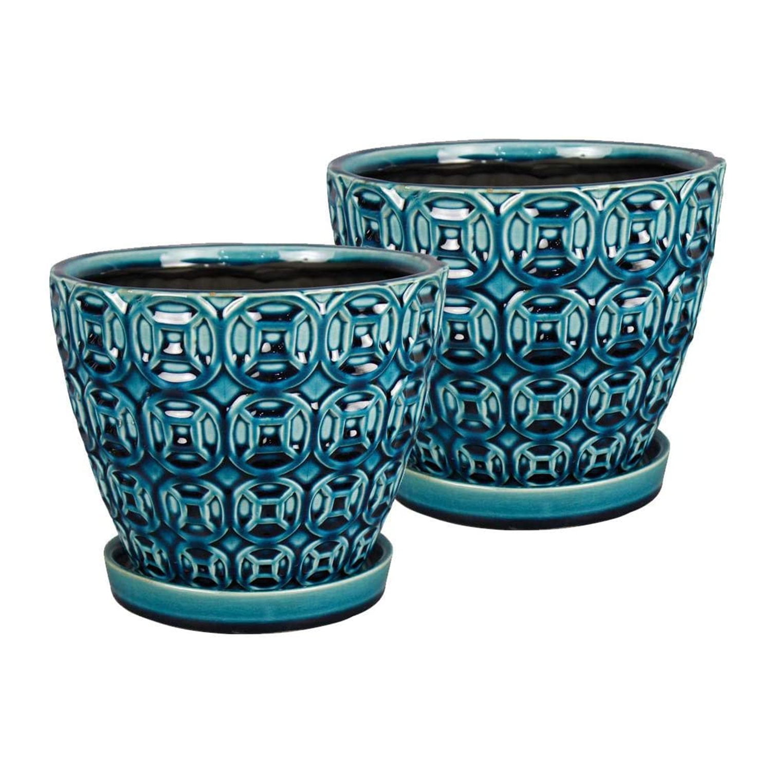 Southern Patio 8" Ceramic Clay Mayer Planter and Saucer, Seafoam (2 ...
