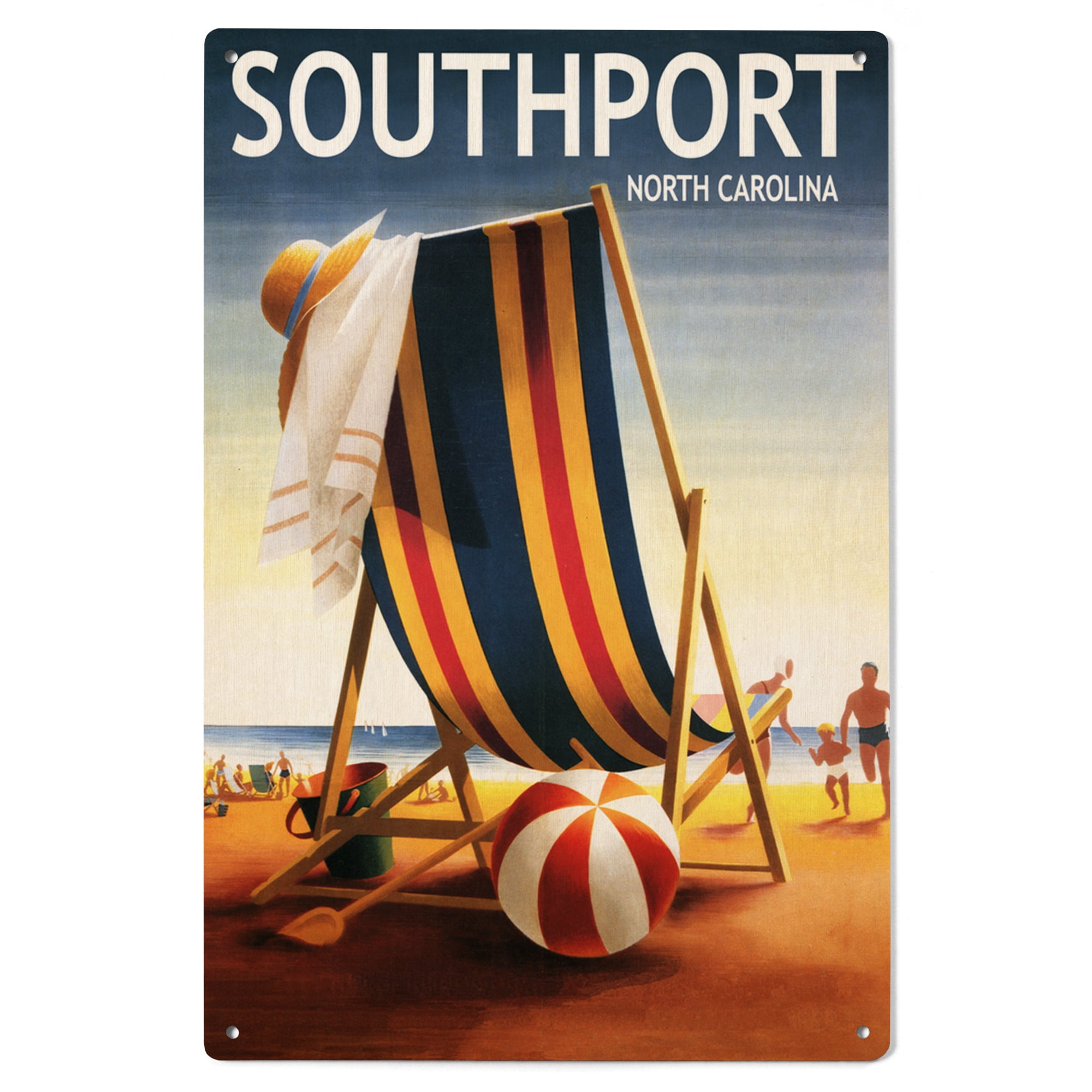 Southport, North Carolina, Beach Chair and Ball Birch Wood Wall Sign ...