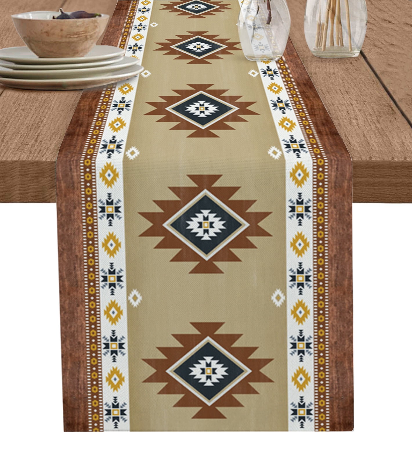 Southwest American Tribal Totem Boho Linen Table Runner Holiday Party rations Boho Dining Table ...