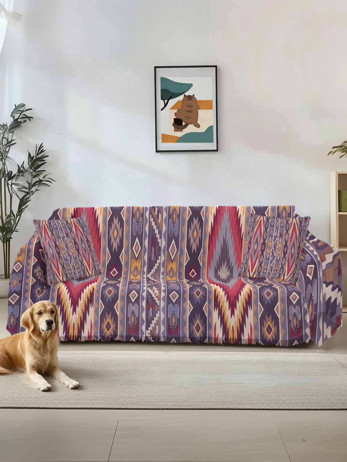 Southwest Aztec Couch Cover for 2 Cushion Sofa, Country Retro Ethnic ...