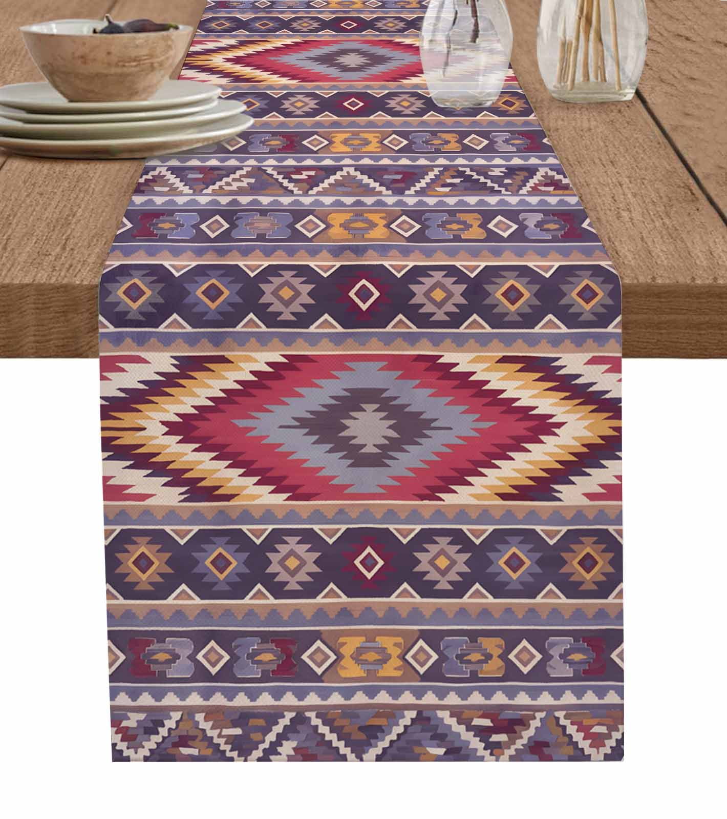 Southwest Aztec Table Runner 120 Inches, Country Retro Ethnic Geometric ...