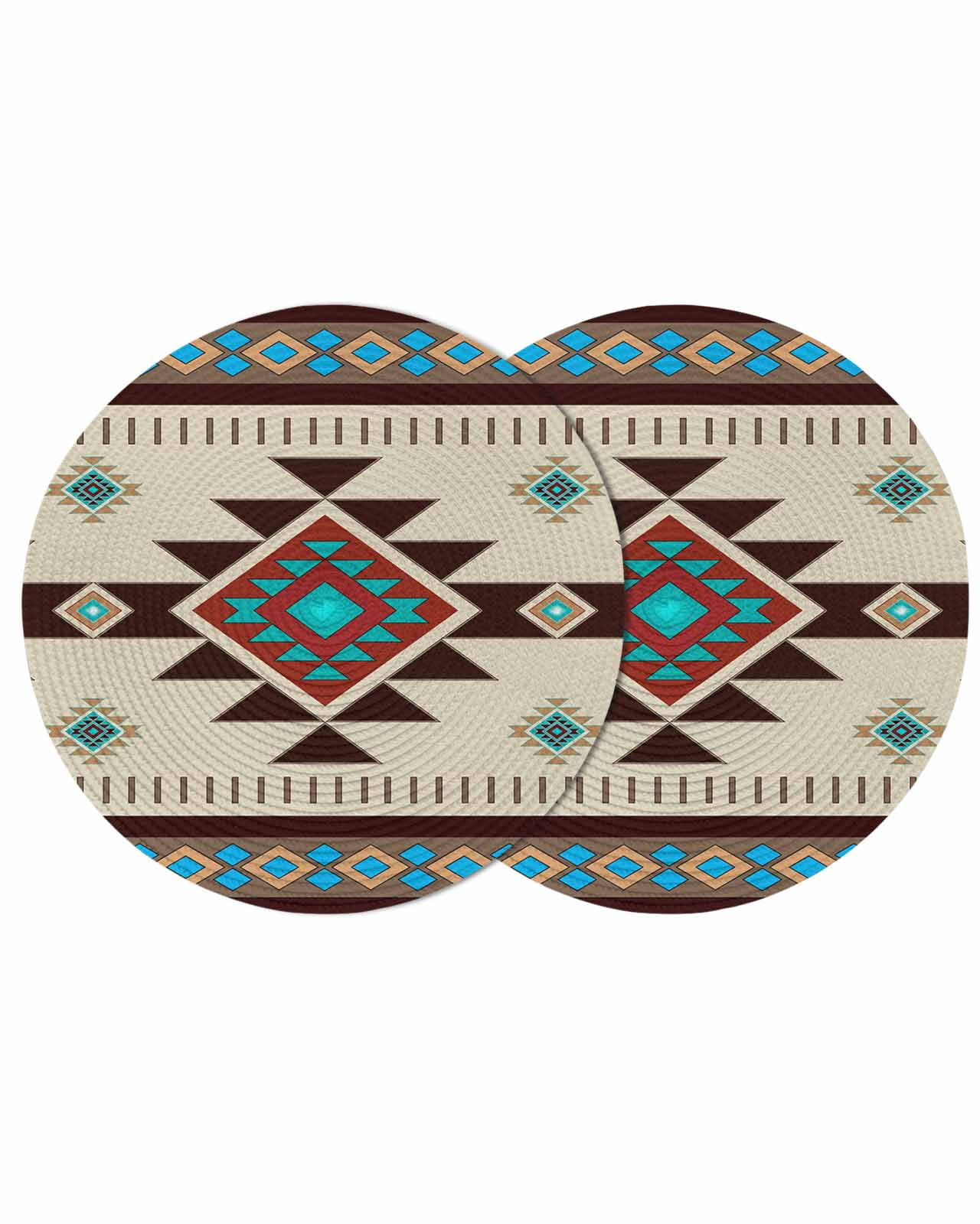 Southwest Boho Pattern Round Table Placemats set of 2, Aztec Tribal ...