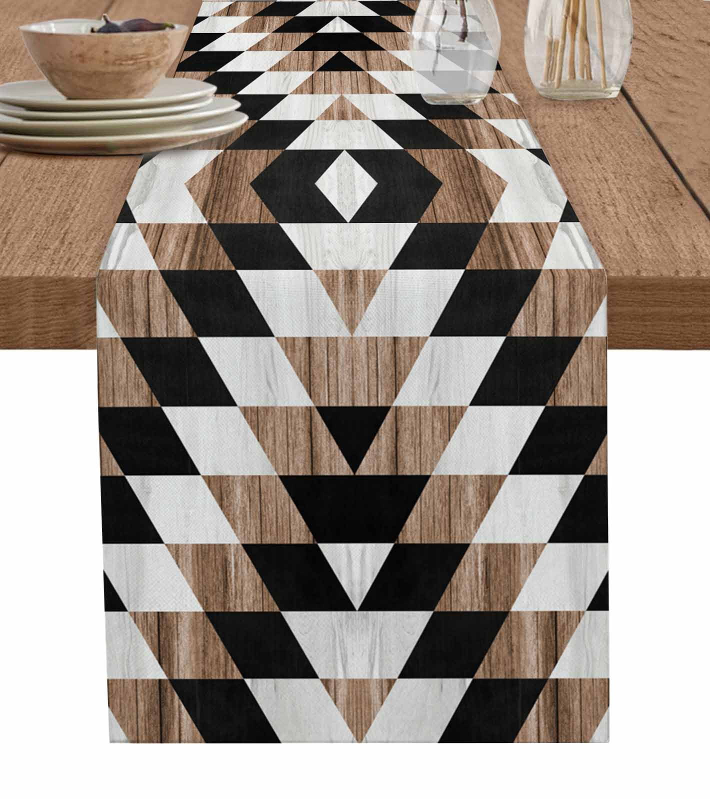 Southwest Brown Table Runner 90 Inches, Geometric Farmhouse Aztec ...