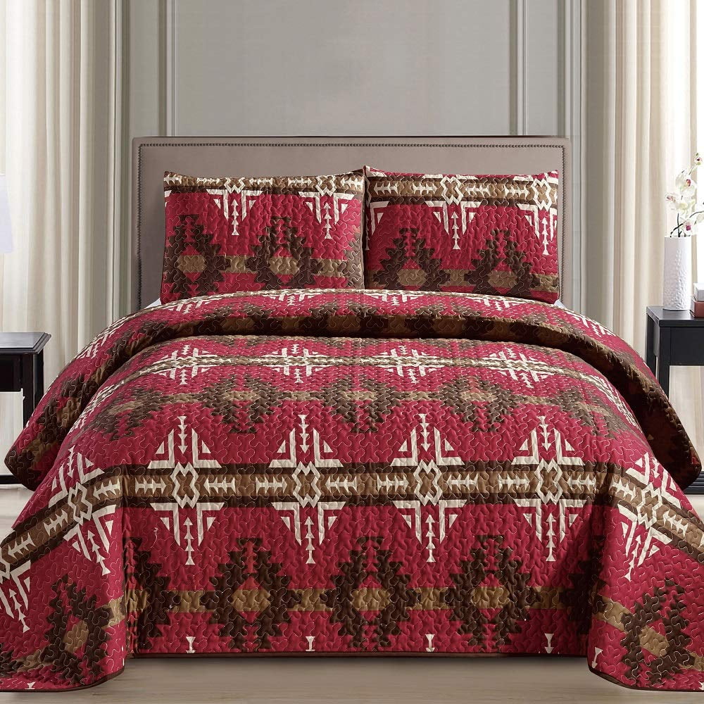 Walmart Southwest 3 Piece Quilt Set, Queen Size, Burgundy/Brown/Beige ...
