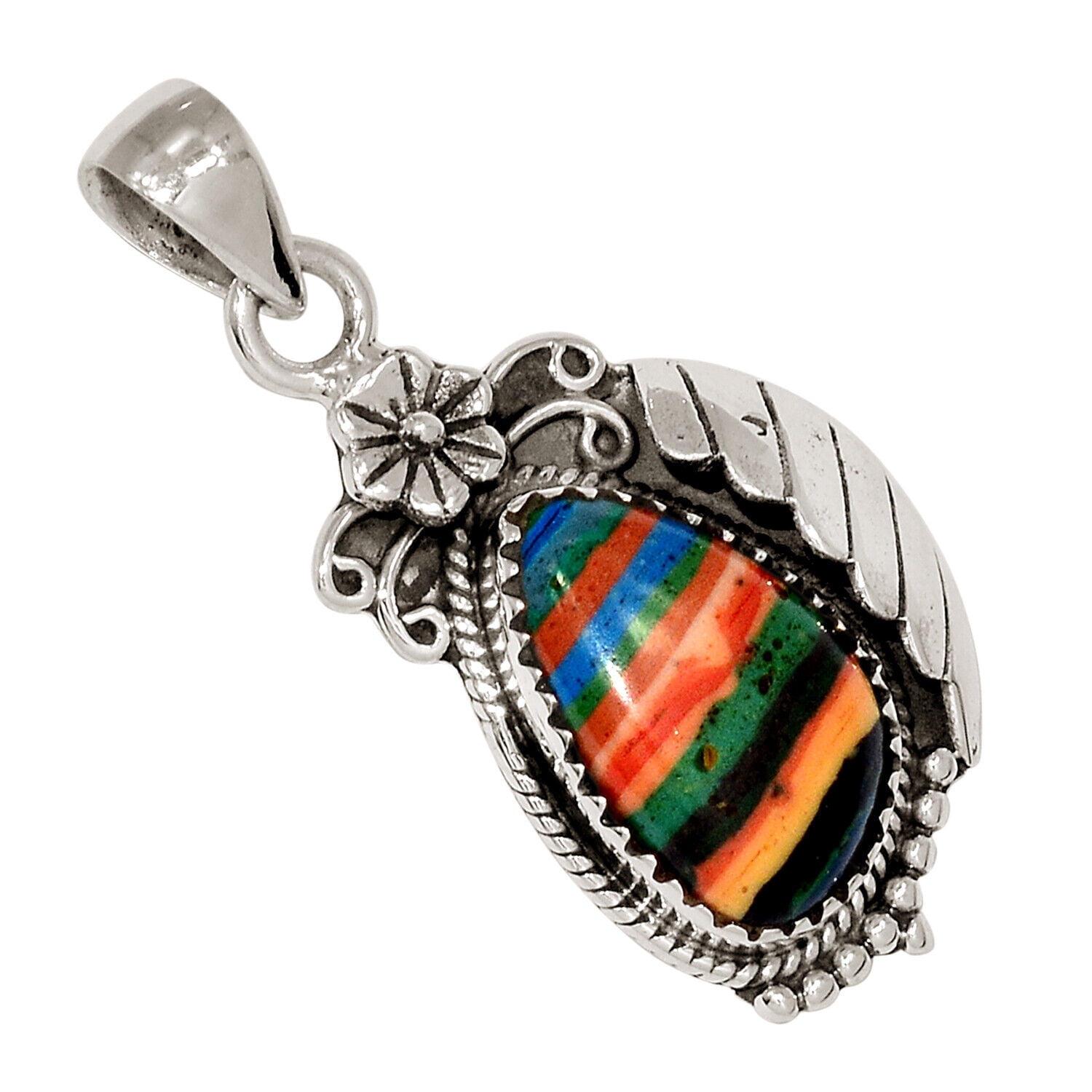 Southwest - Composite Rainbow Calsilica 925 Silver Pendant Jewelry ALLP ...