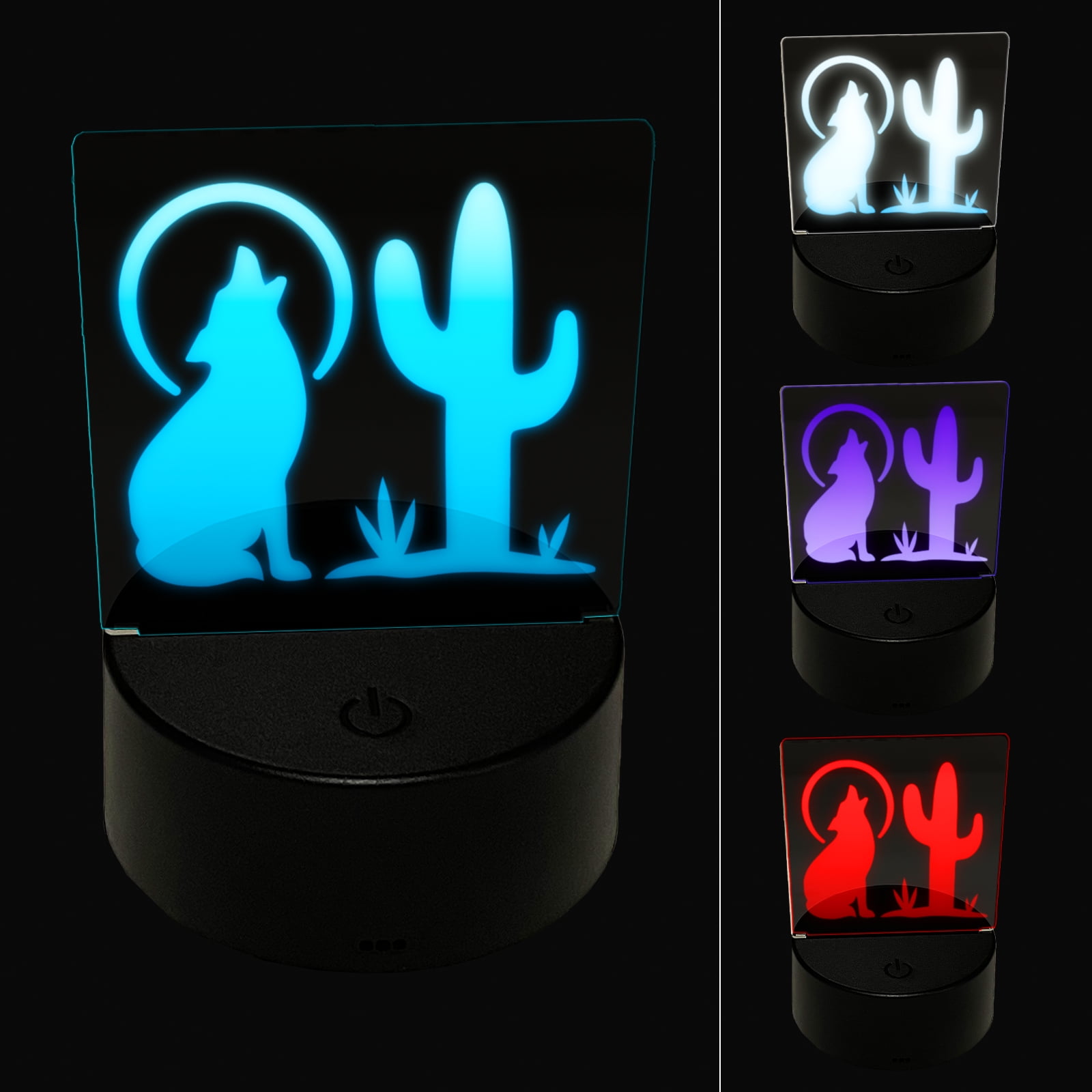 Southwest Coyote Cactus Moon LED Night Light Sign 3D Illusion Desk ...