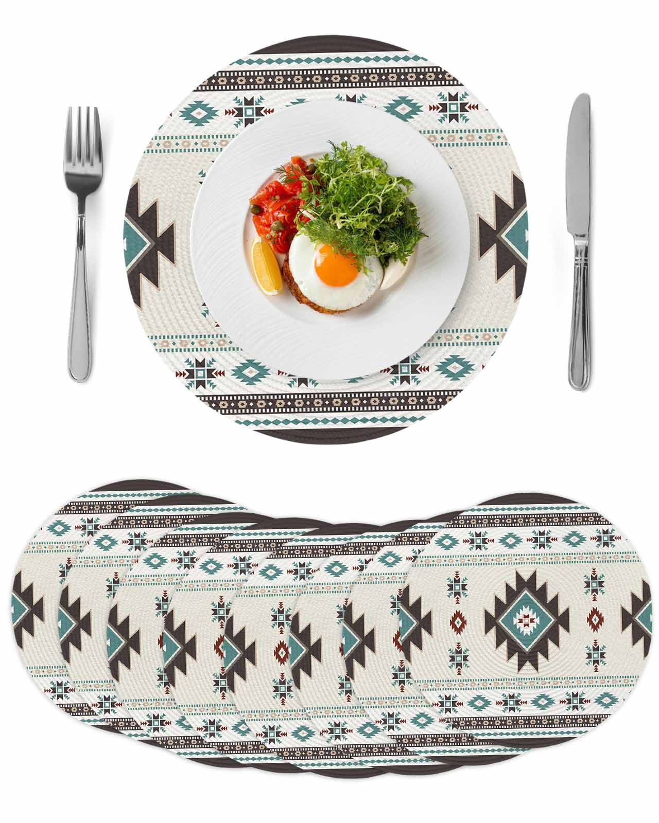 Southwest Ethnic Round 13 Inch Placemats Set of 8, Boho Aztec Tribal ...