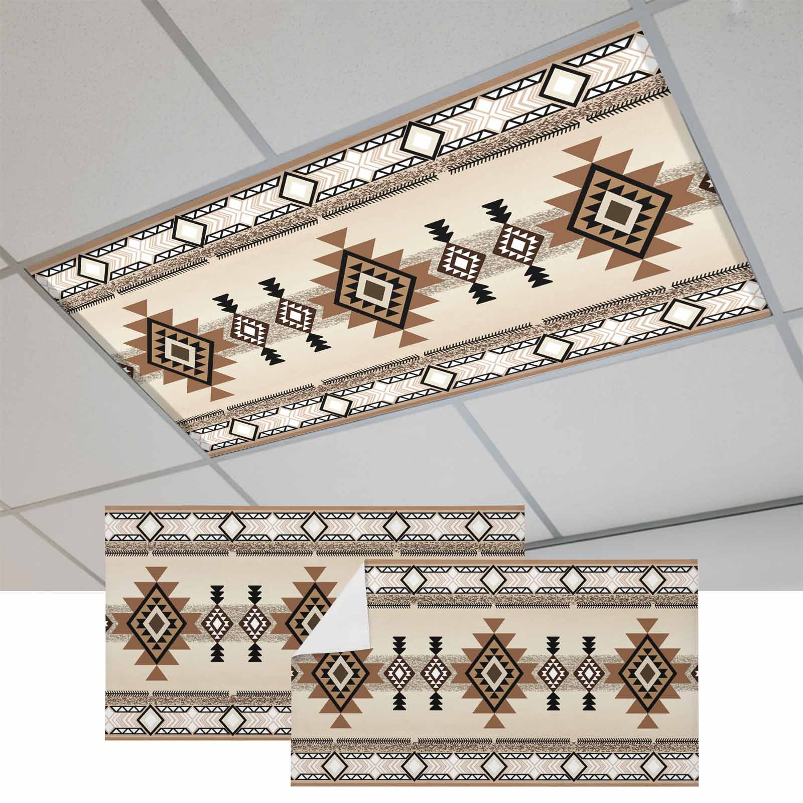 Southwest Fluorescent Light Covers, Brown Bohemian Abstract American ...