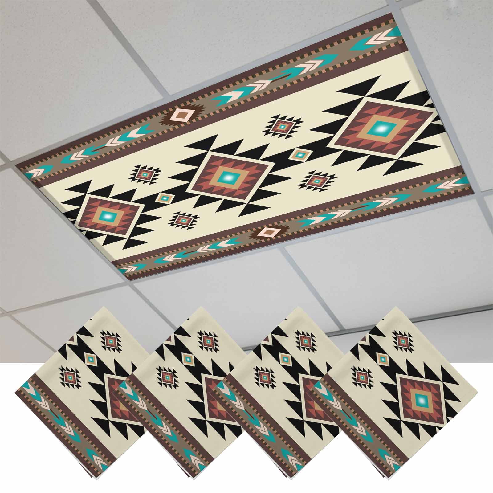 Southwest Geometric Fluorescent Light Covers, Brown Mexican Aztec Boho ...