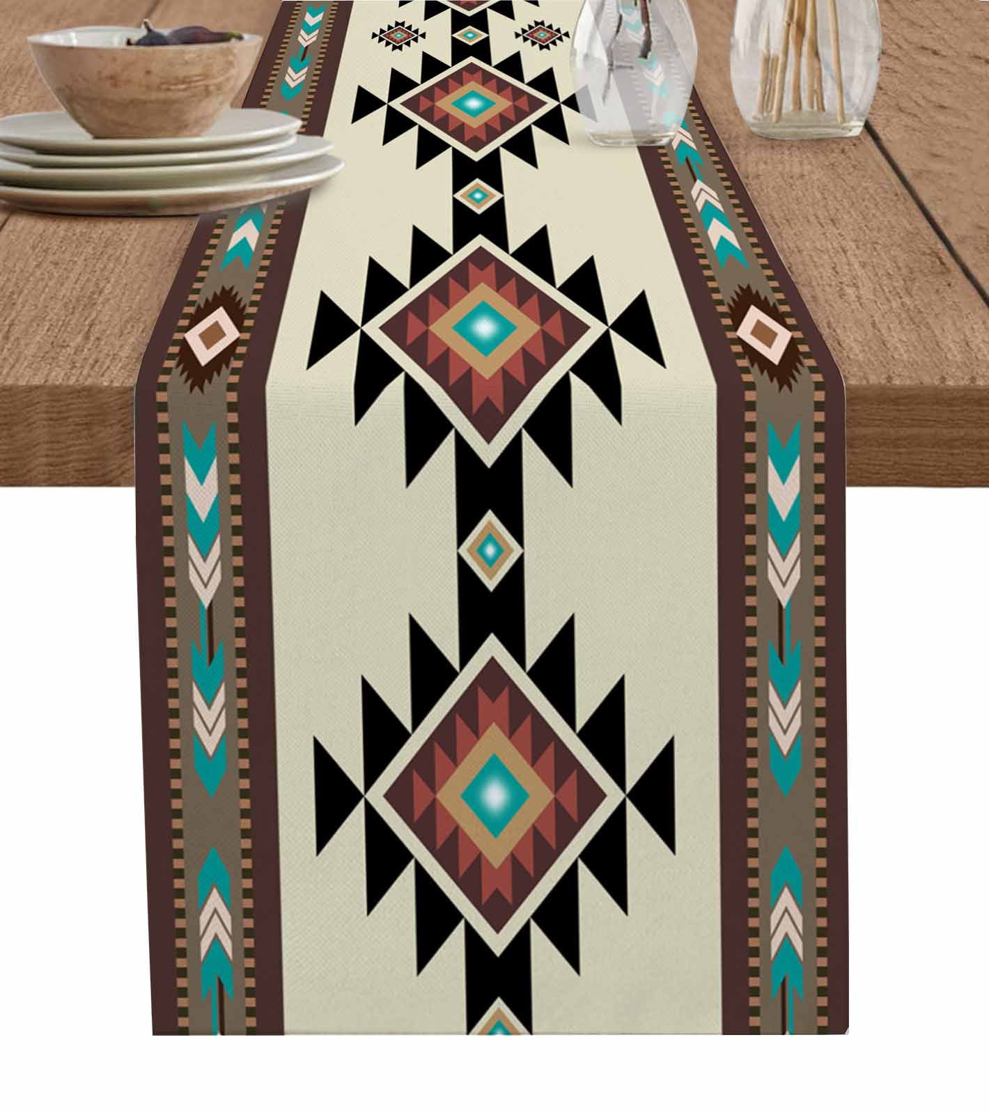 Southwest Geometric Table Runner Brown Mexican Aztec Boho Tribal ...