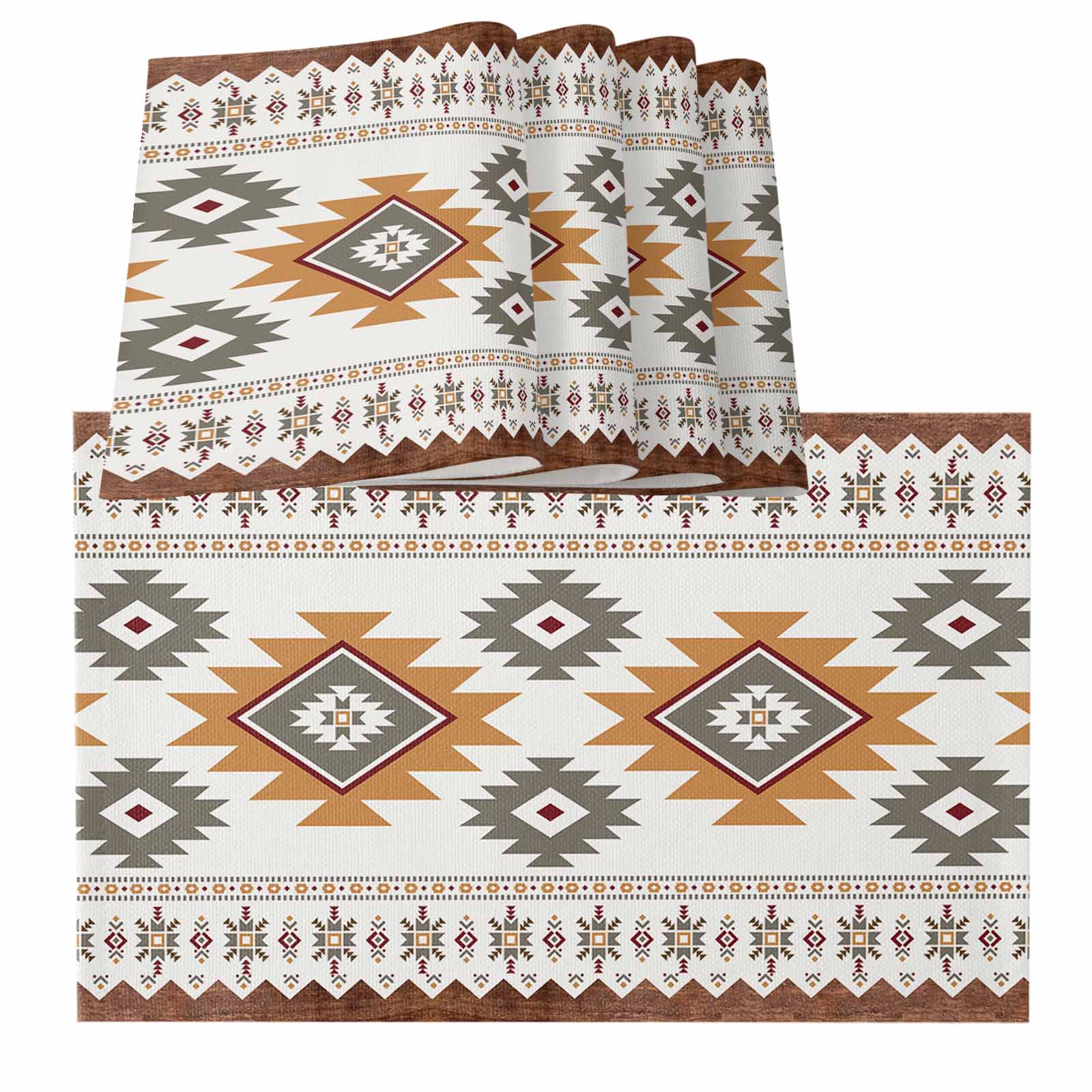 Southwest Geometric Western Beige Grey Boho Vintage Wooden Burlap ...