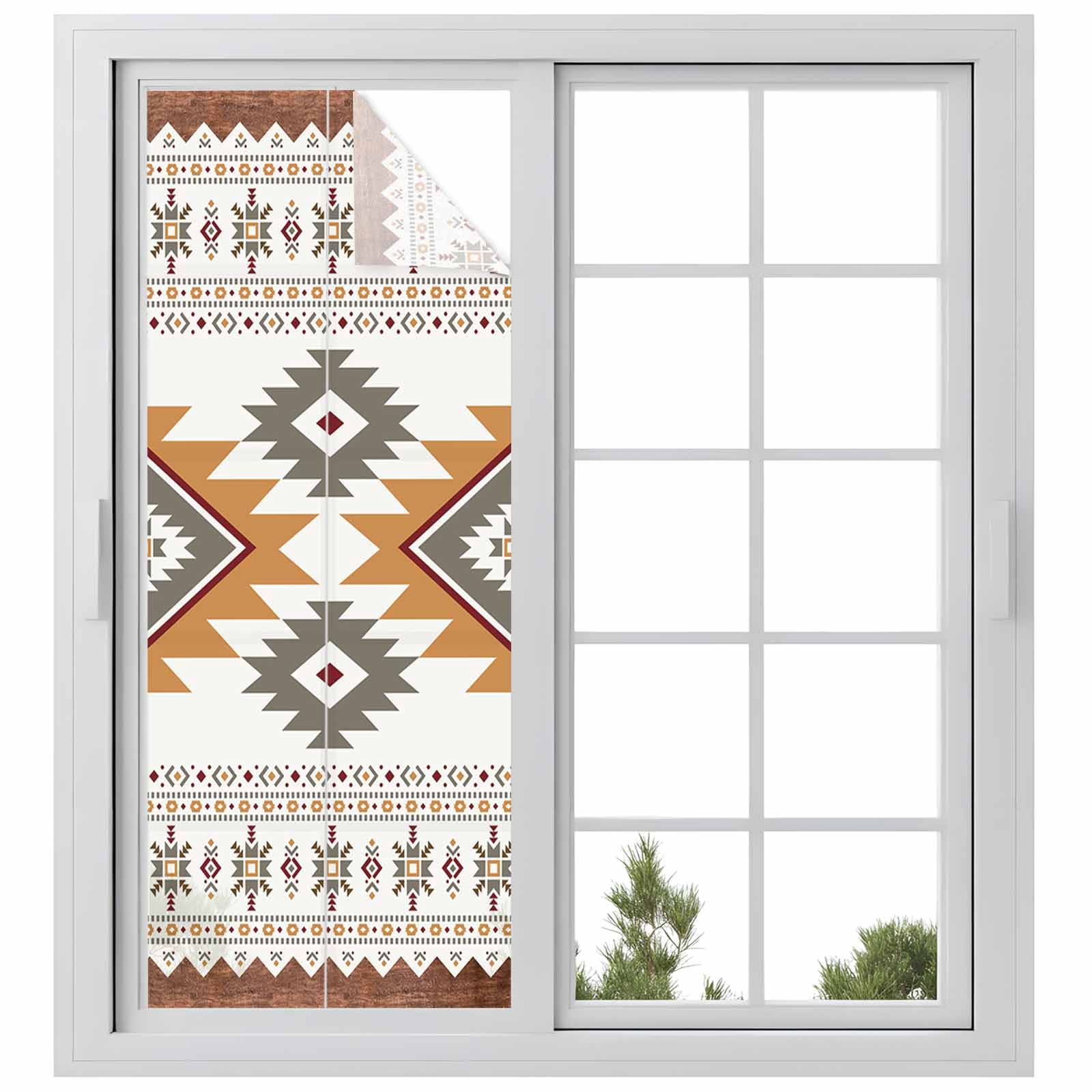 Southwest Geometric Window Privacy Film, Western Beige Grey Boho ...