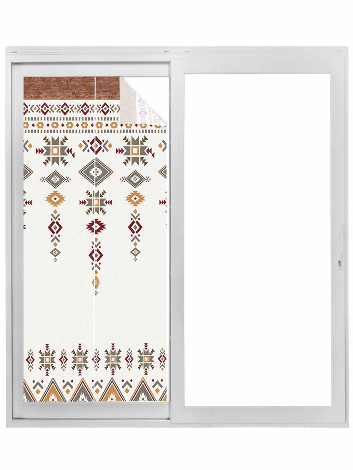 Southwest Geometric Window Privacy Film, Western Boho Ethnic Beige Grey ...